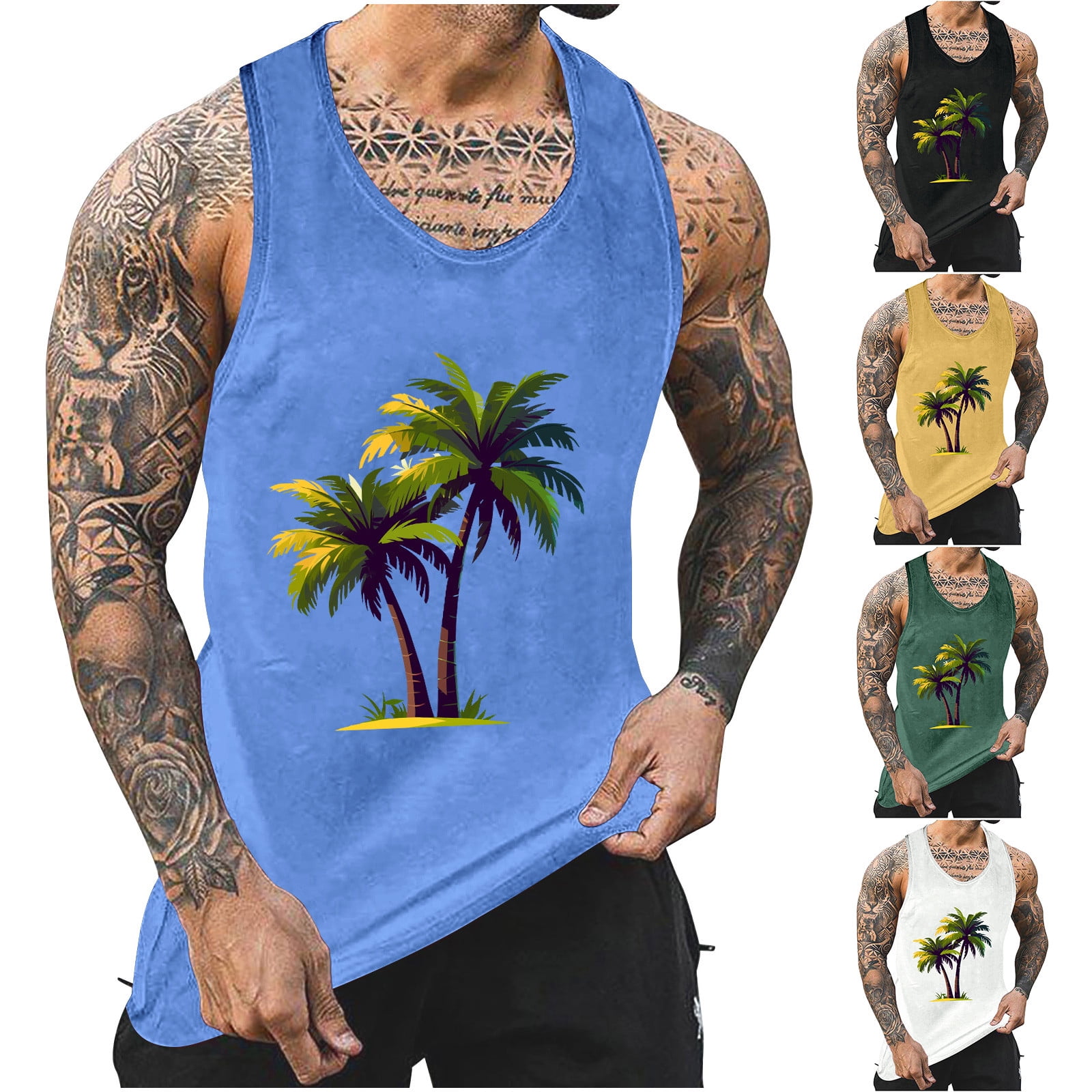Dianli Men's Originals Stretch Cotton Pack Gym Yoga Crew Neck Summer Beach Vacation Loose Fit ...