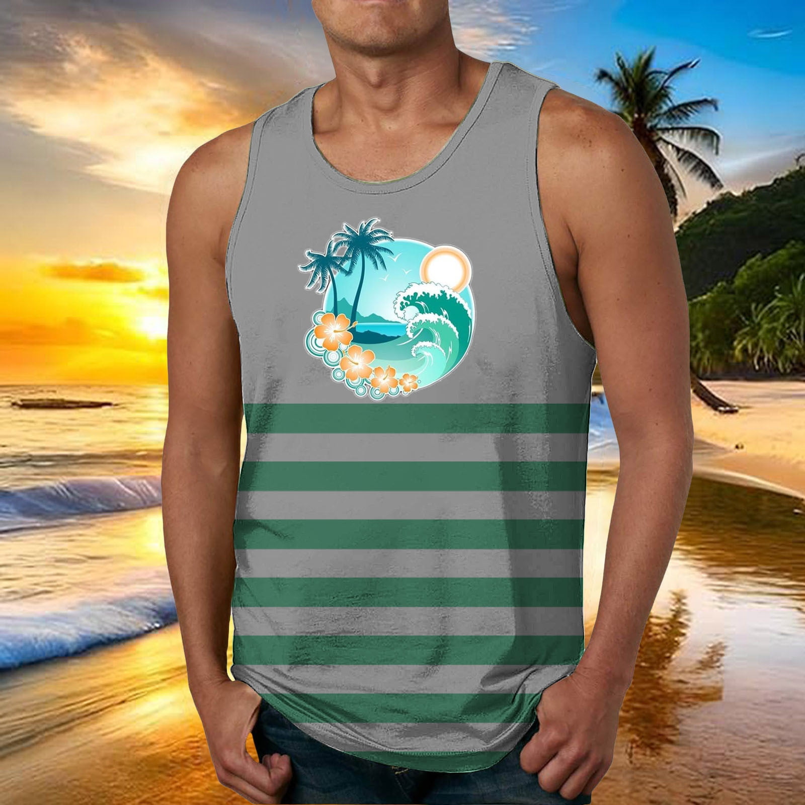 Dianli Men’s Performance Tank Gym Yoga Crew Neck Bohemian Loose Fit Sleeveless Casual Graphic ...