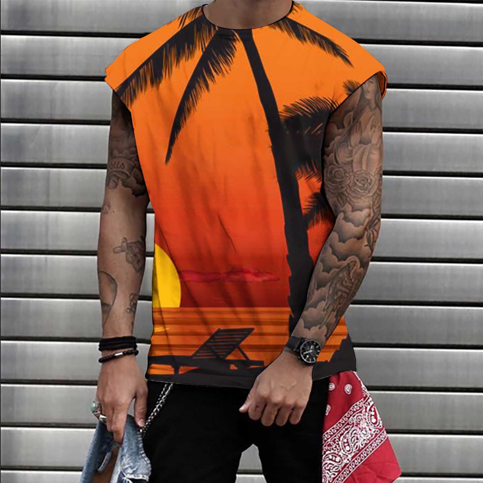 Dianli Men’s Performance Tank Gym Yoga Crew Neck Bohemian Loose Fit Sleeveless Pullover Graphic ...