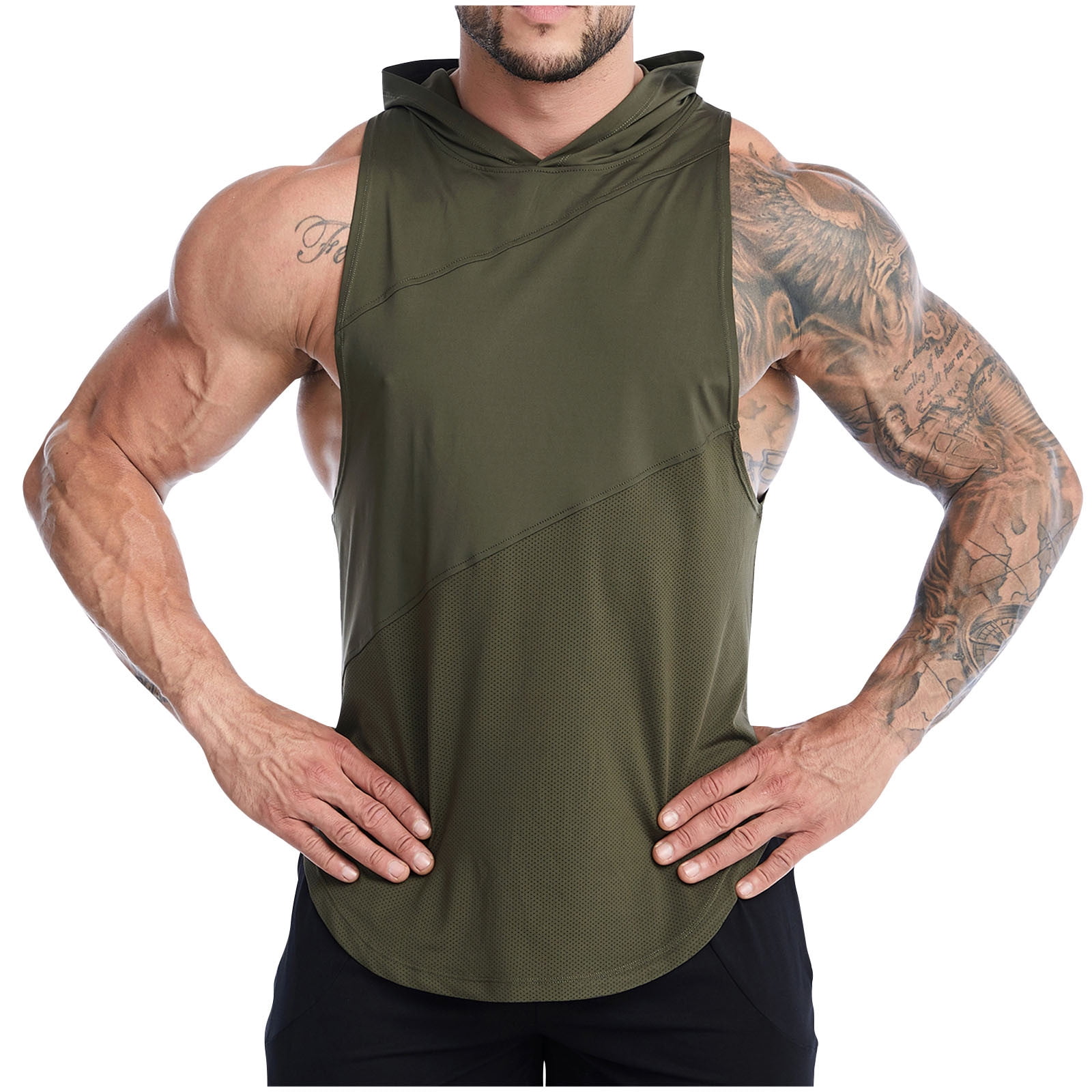 Dianli Men’s Performance Tank Hoodie Crew Neck Bohemian Pullover Sleeveless Gym Yoga Tank Tops ...