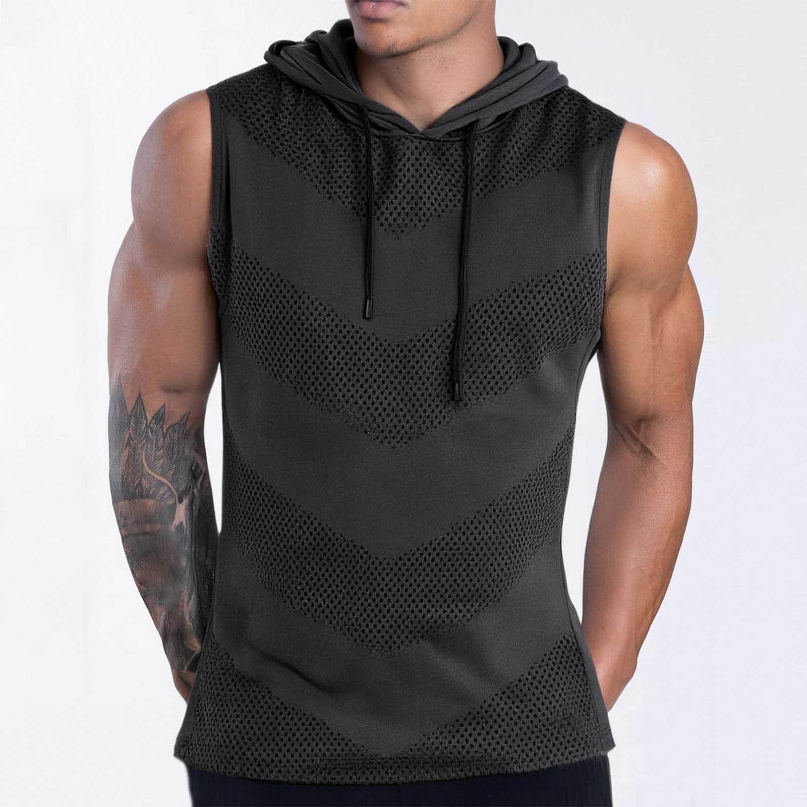 Dianli Men’s Performance Tank Hoodie Crew Neck Summer Beach Vacation Drawstring Sleeveless Gym ...