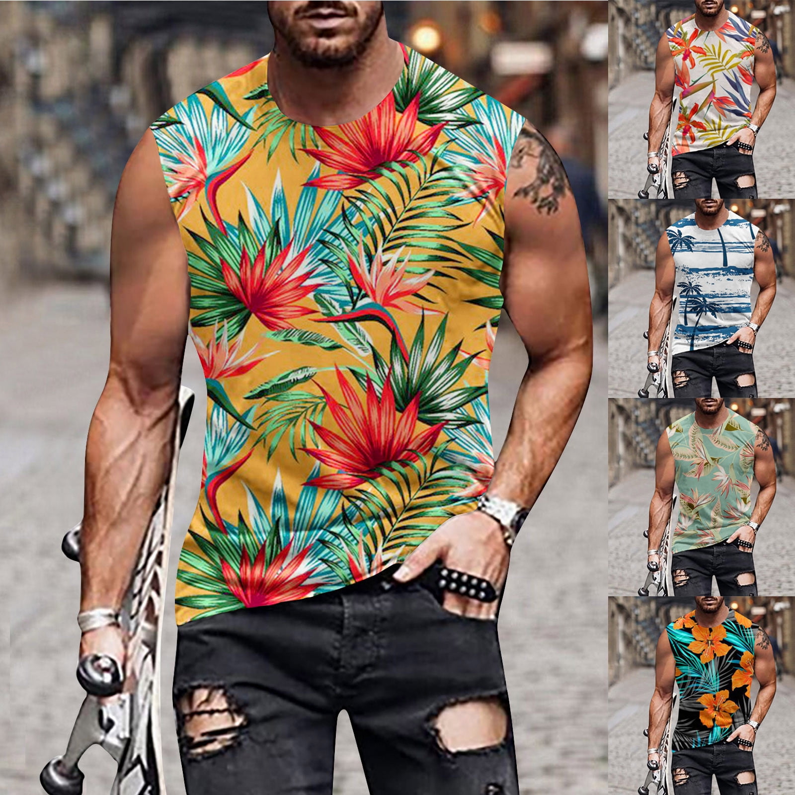 Dianli Men's Quick Dry Workout Tank Top Pullover Crew Neck Summer Beach Vacation Loose Fit ...