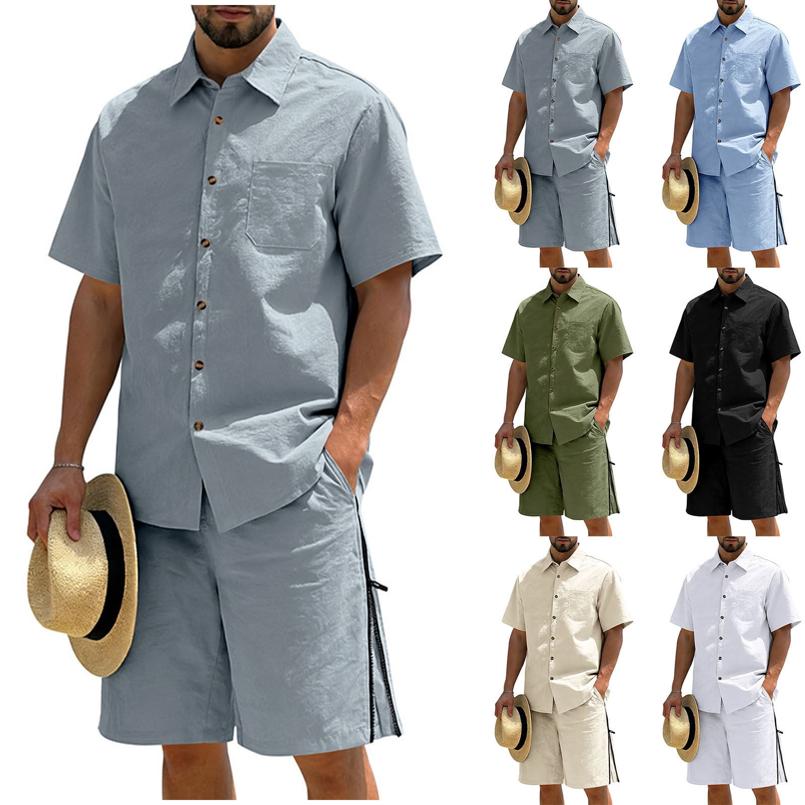 Dianli Men's Solid Color Short Sleeve Button Turndown Collar Shirt and ...
