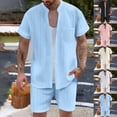 Dianli Men's Solid Color Short Sleeve Button V-Neck Top with Drawstring ...
