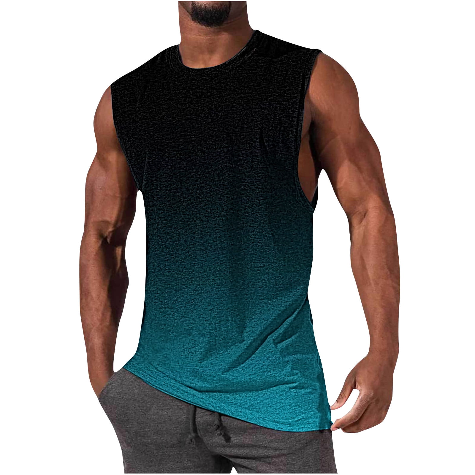 Dianli Men's Tank Tops Tunic Crew Neck Summer Beach Loose Fit ...