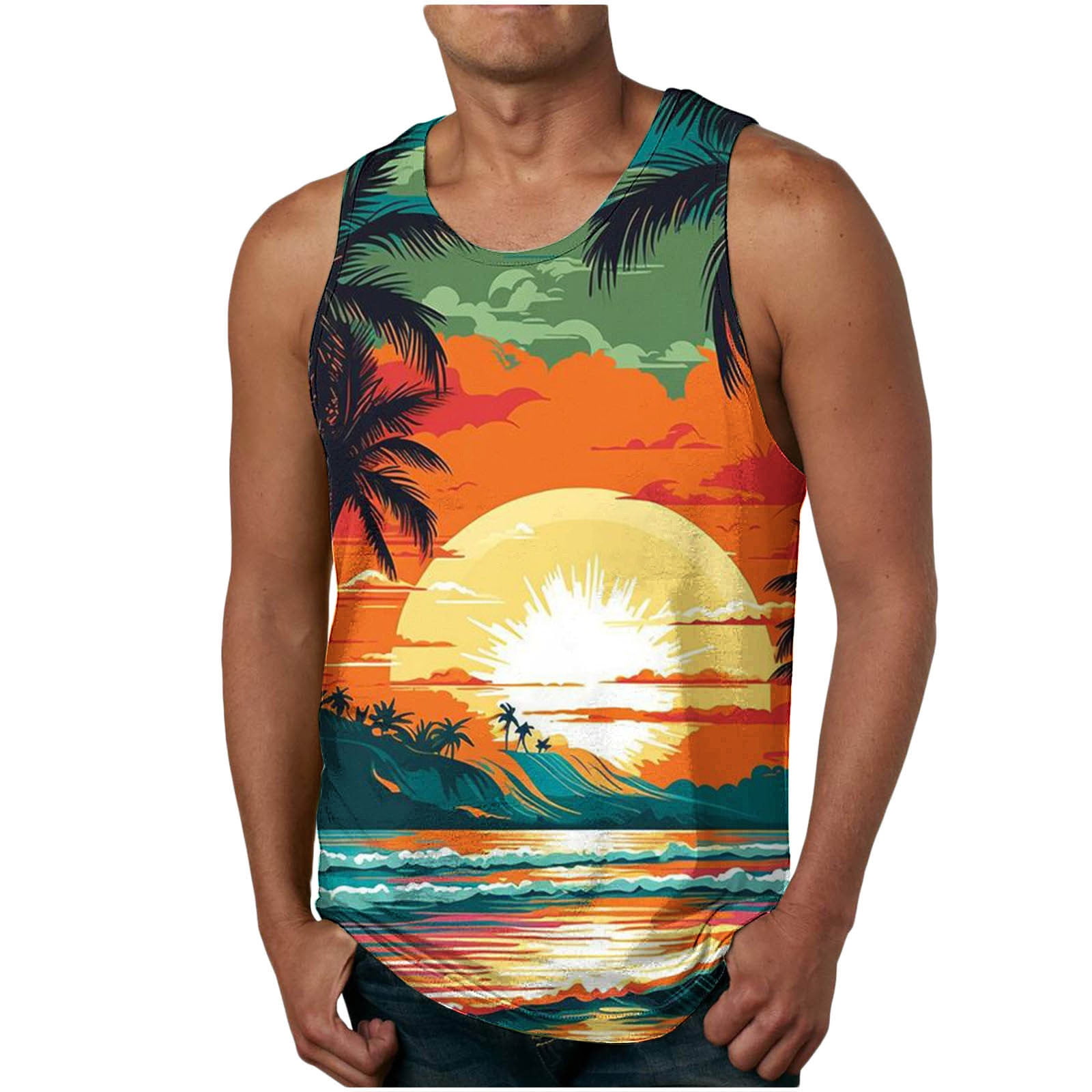 Dianli Men's Tank Undershirts Gym Yoga Crew Neck Summer Beach Loose Fit Sleeveless Casual ...