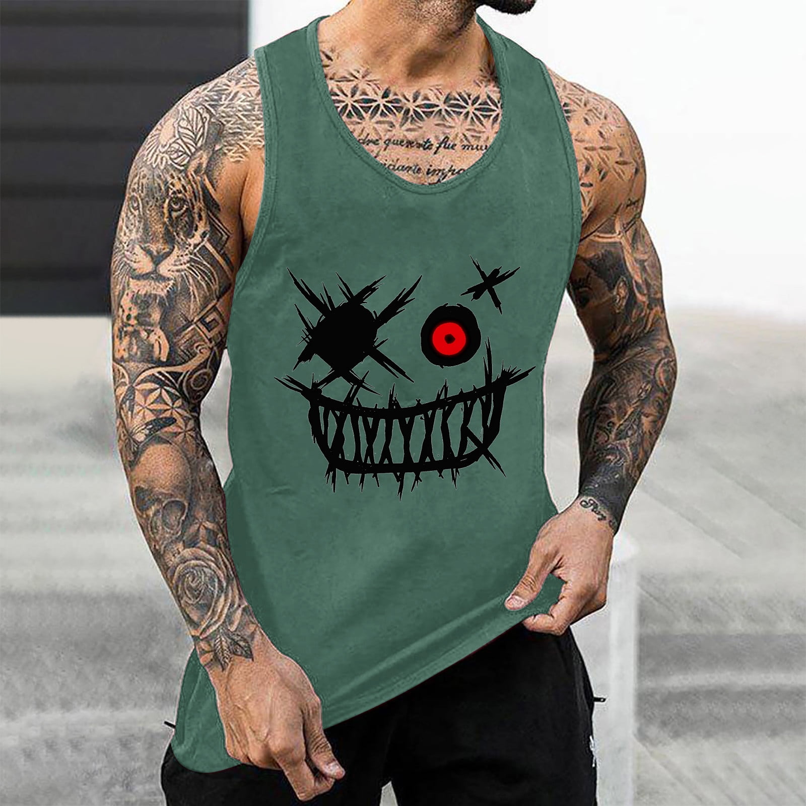 Dianli Men's Workout Tank Tops Gym Yoga Crew Neck Bohemian Loose Fit ...