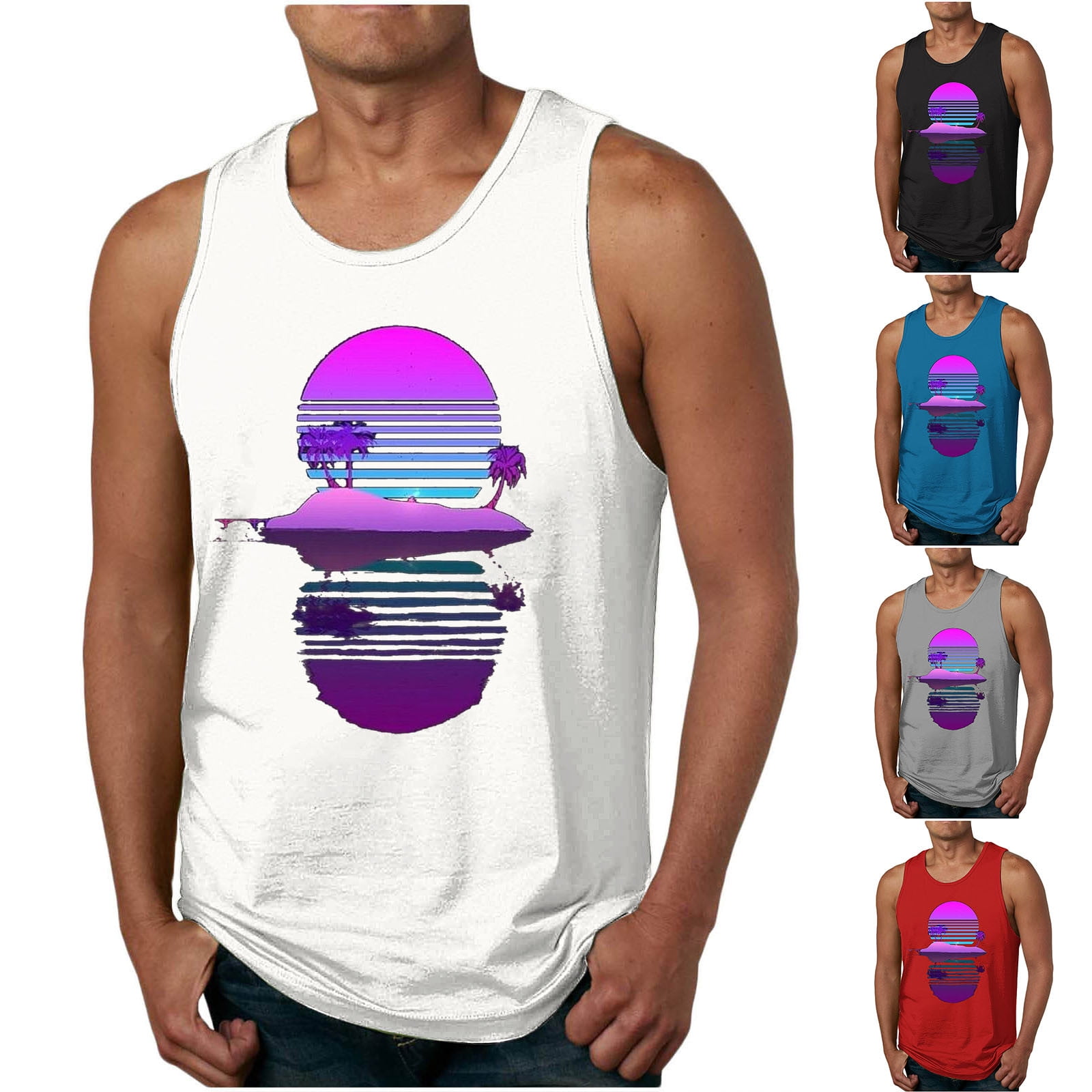 Dianli Men's Workout Tank Tops Gym Yoga Crew Neck Bohemian Loose Fit Sleeveless Casual Graphic ...