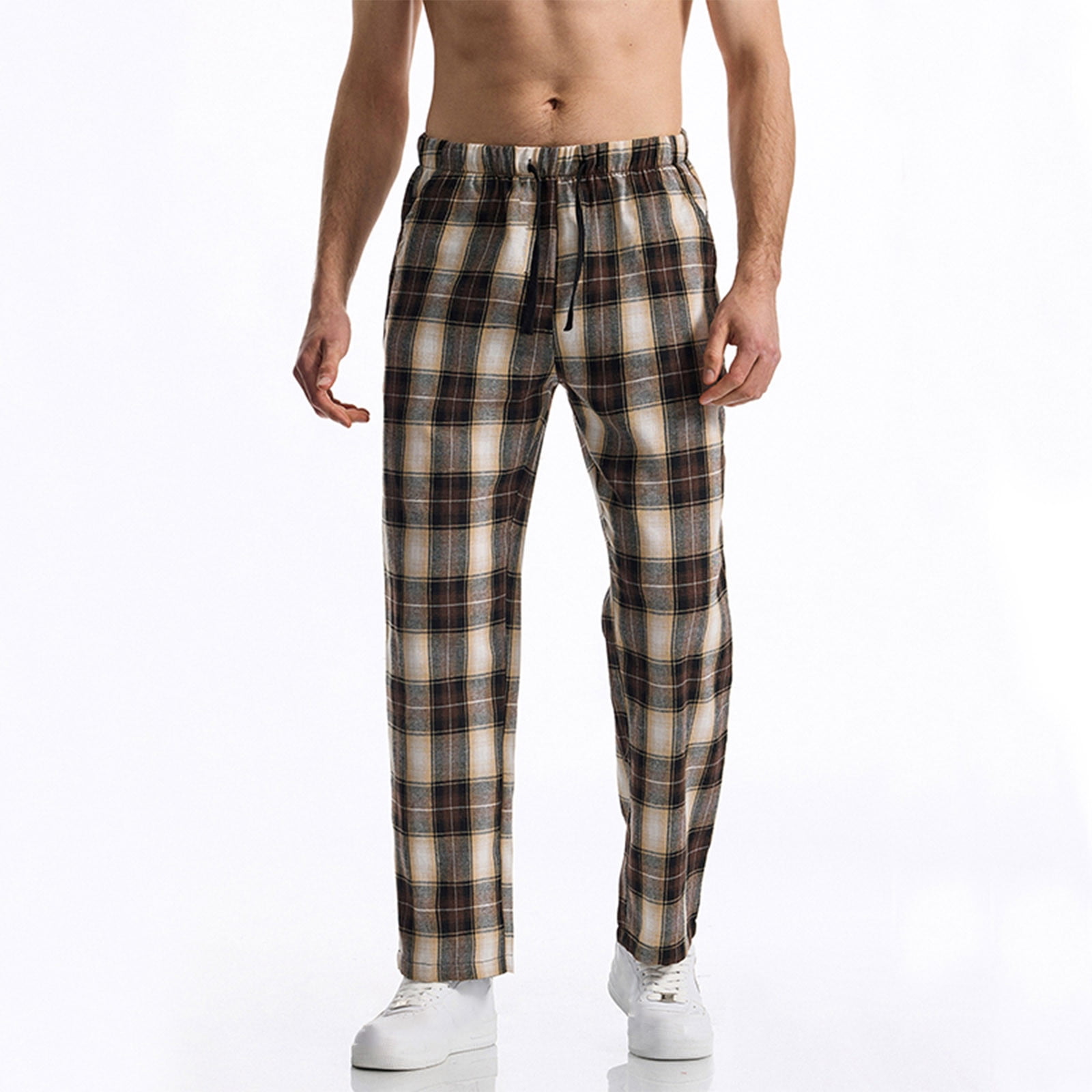 Dianli Mens Cargo Pants Checkered Pants Plaid Fabric Trousers Straight ...