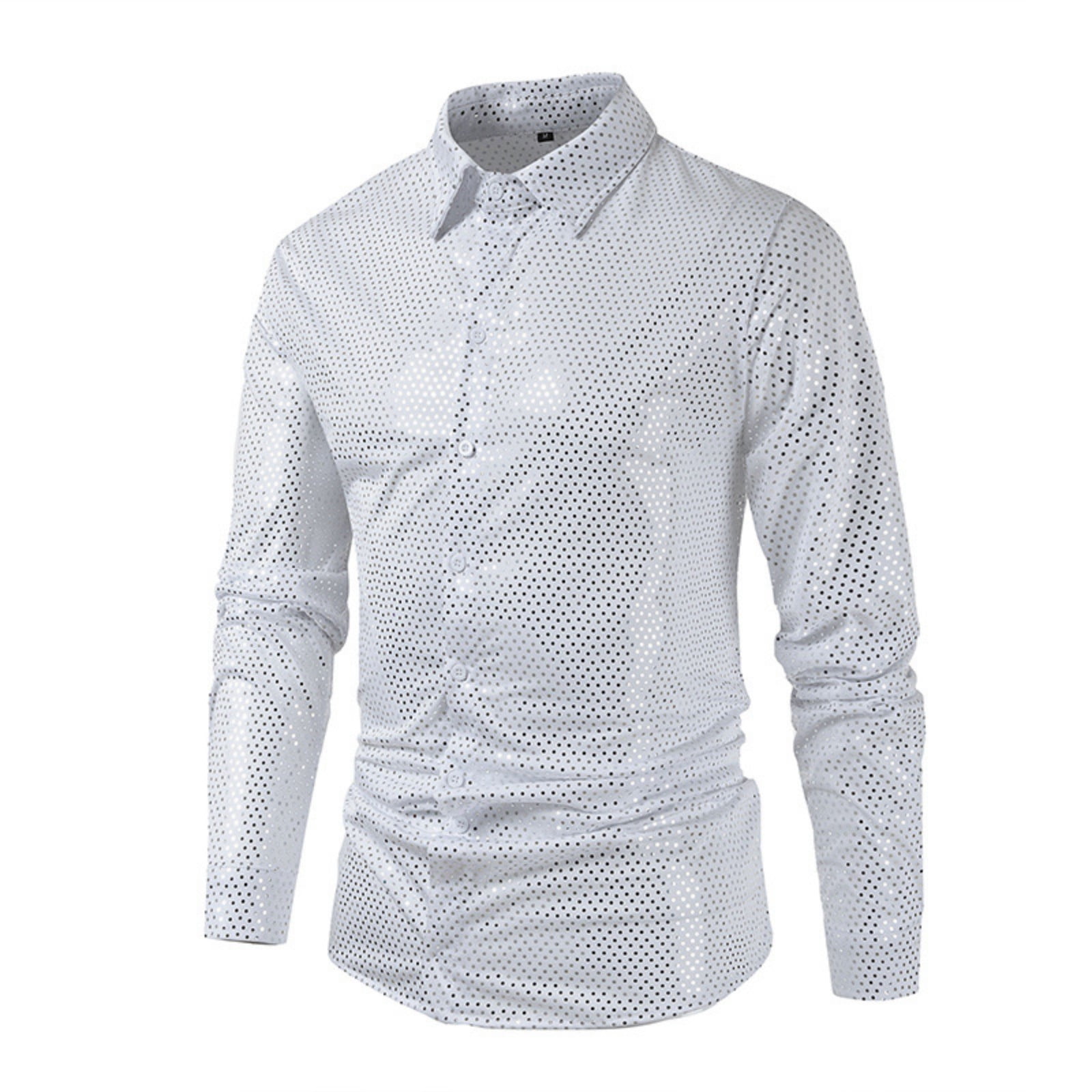 Dianli Mens Disco Sequin Shirt Long Sleeve Shiny Collar Button Up Top ...