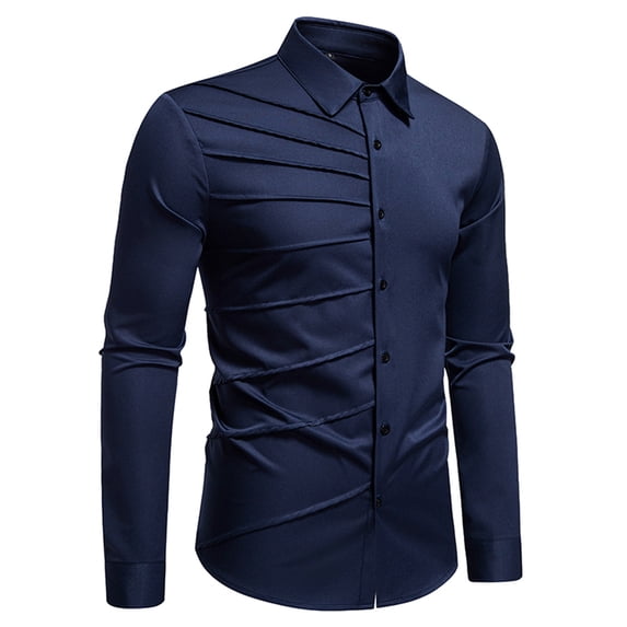 Dianli Mens Long Sleeve Casual Button Down Shirt Solid Color Turn-Down ...
