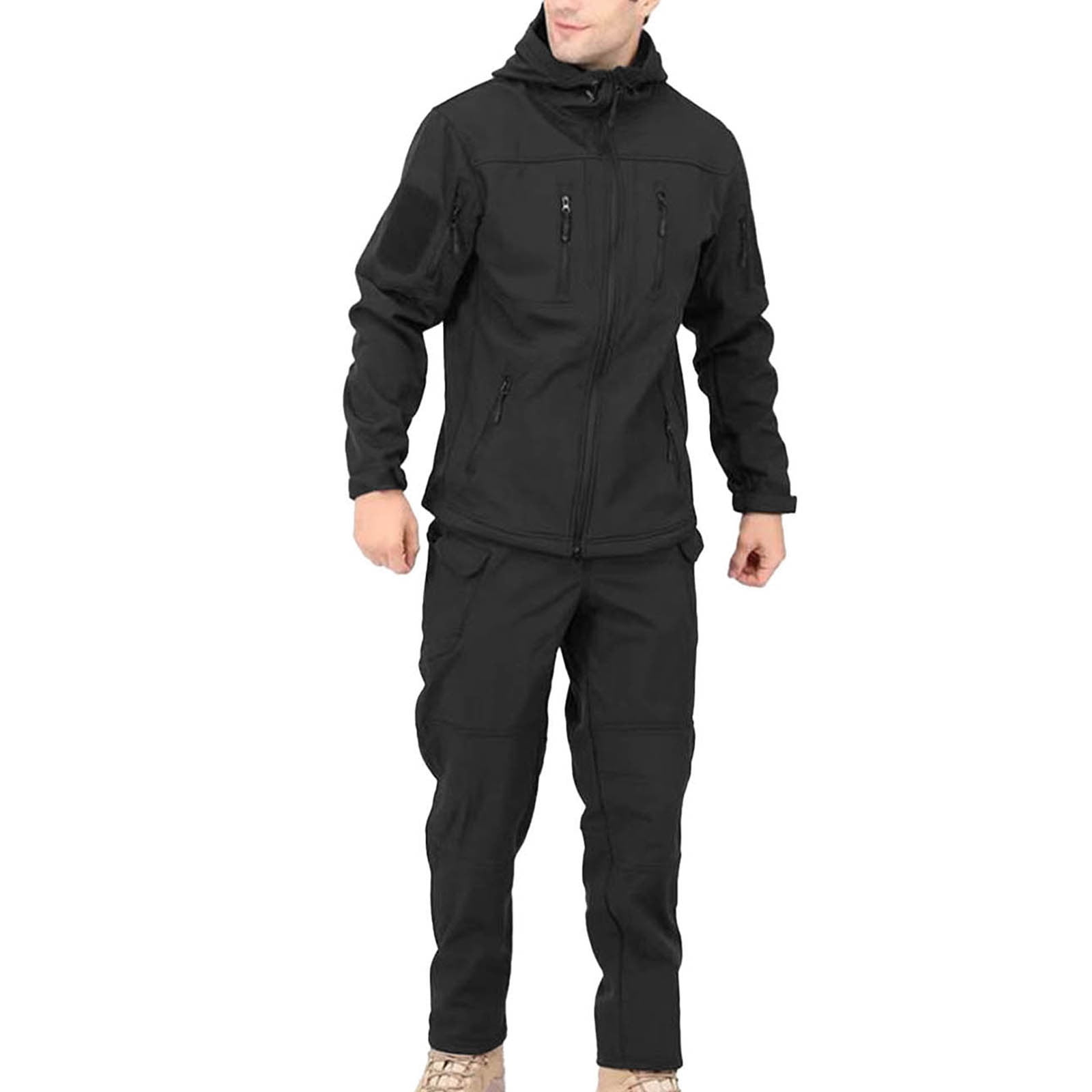 Dianli Mens Outdoor Tactical Training Set Hooded Zipper Jacket Solid ...