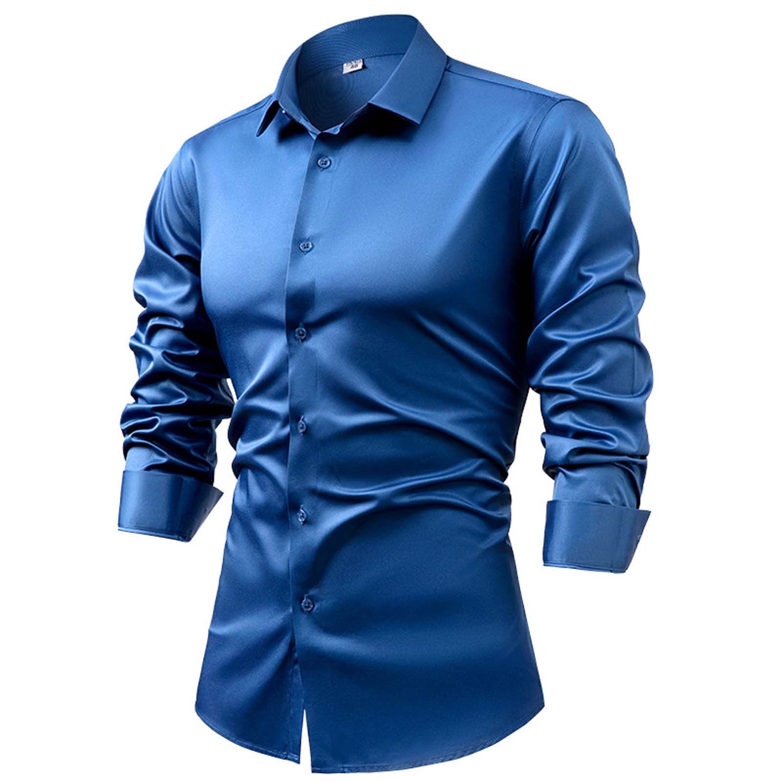 Dianli Mens Solid Color Long Sleeve Casual Dress Shirt Polyester ...