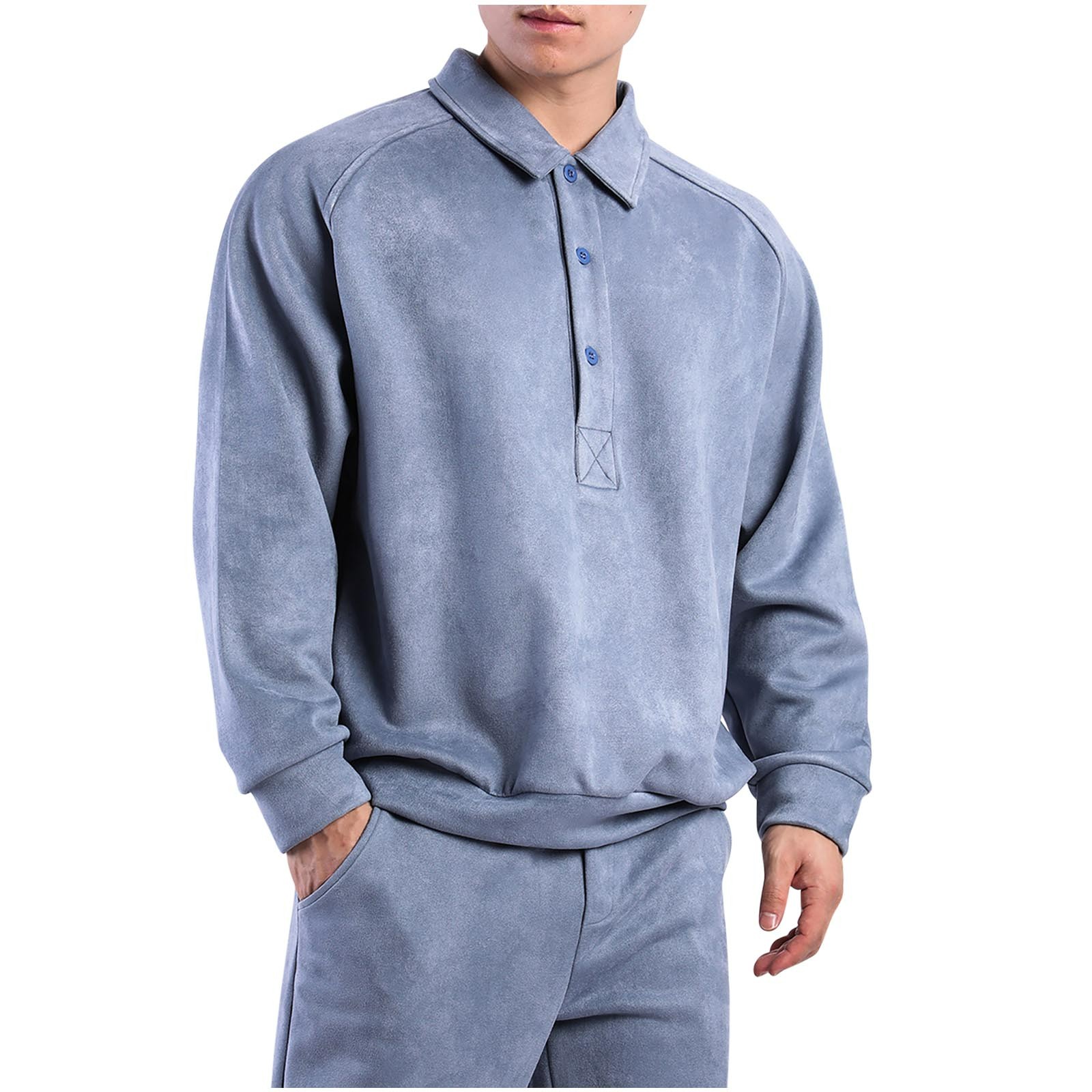 Dianli Mens Suede Lapel Shirt Long Sleeve Casual Outdoor Top Thick Warm ...