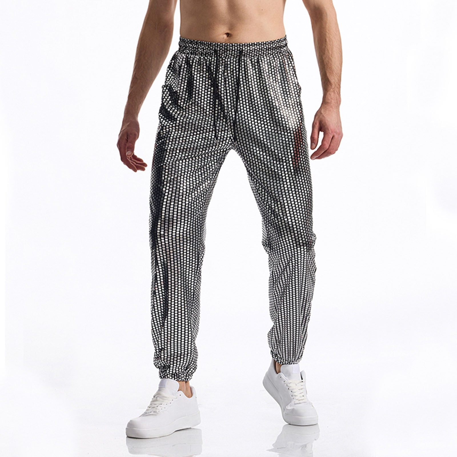 Dianli Mens Sweatpants Shiny Pants Elastic Waist Trousers Gold Embossed ...