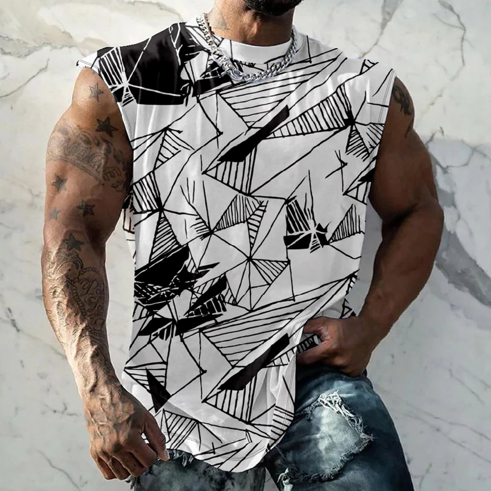 Dianli Mens Tank Top Gym Yoga Crew Neck Basic Summer Beach Loose Fit Sleeveless Pullover Graphic ...