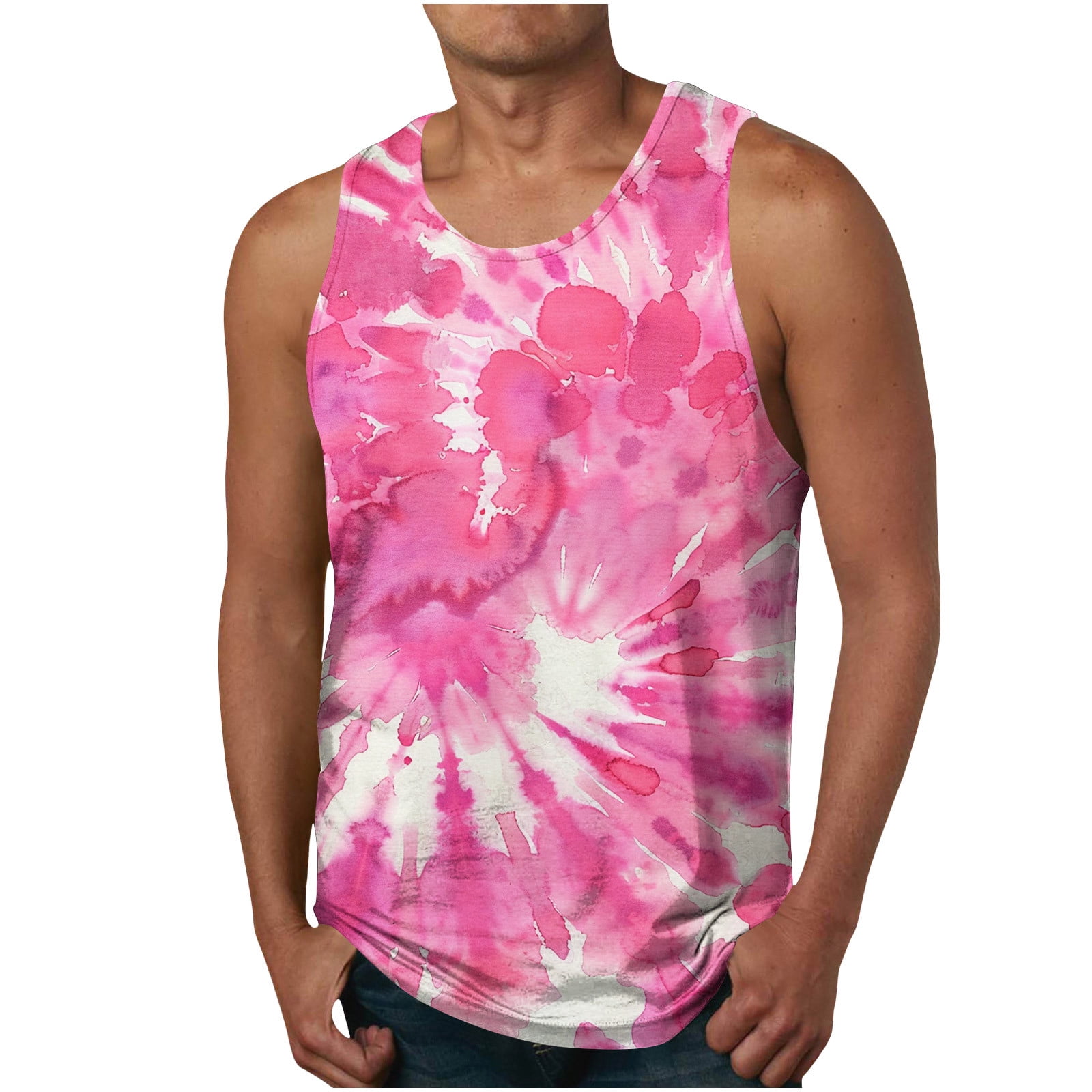 Dianli Mens Tank Top Tunic Crew Neck Summer Beach Loose Fit Sleeveless Casual Tie Dye Gradient ...