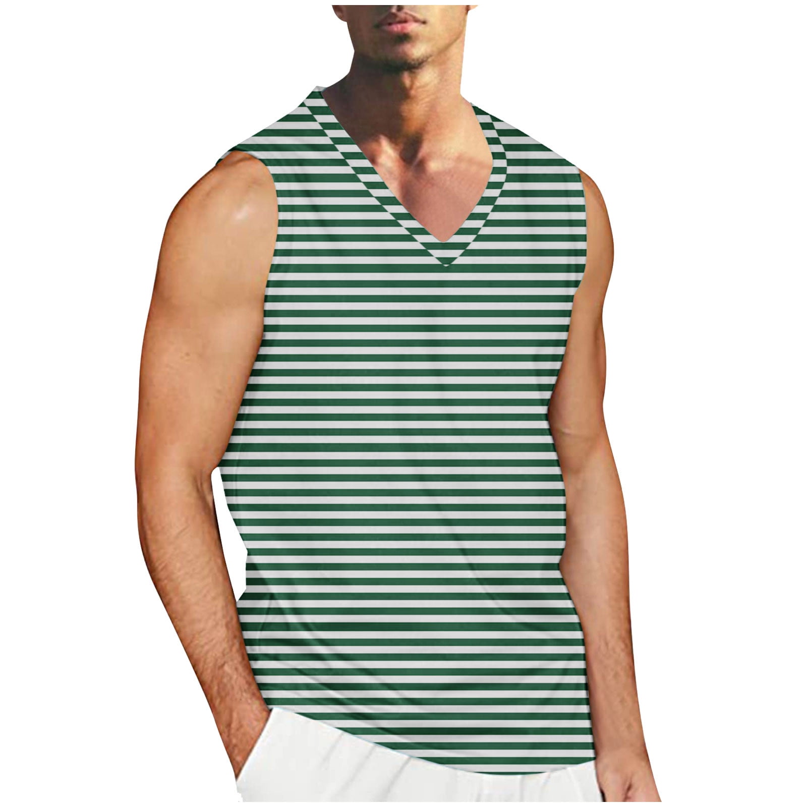 Dianli Mens Tank Top Tunic V Neck Basic Summer Beach Loose Fit Sleeveless Casual Stripped Tank ...