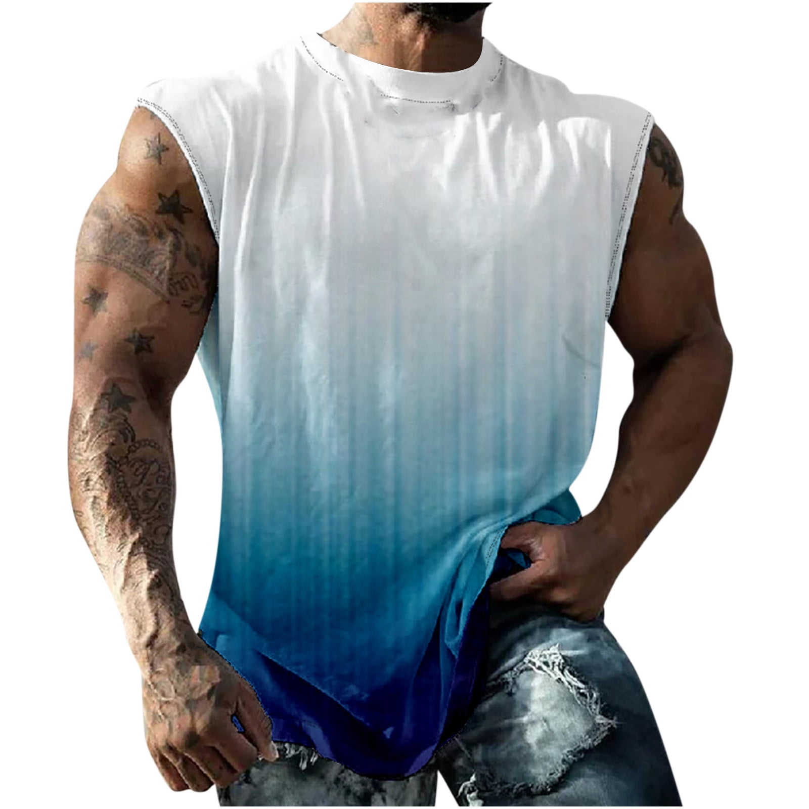 Dianli Mens Tank Tops Gym Yoga Crew Neck Summer Beach Loose Fit Sleeveless Pullover Graphic Tank ...
