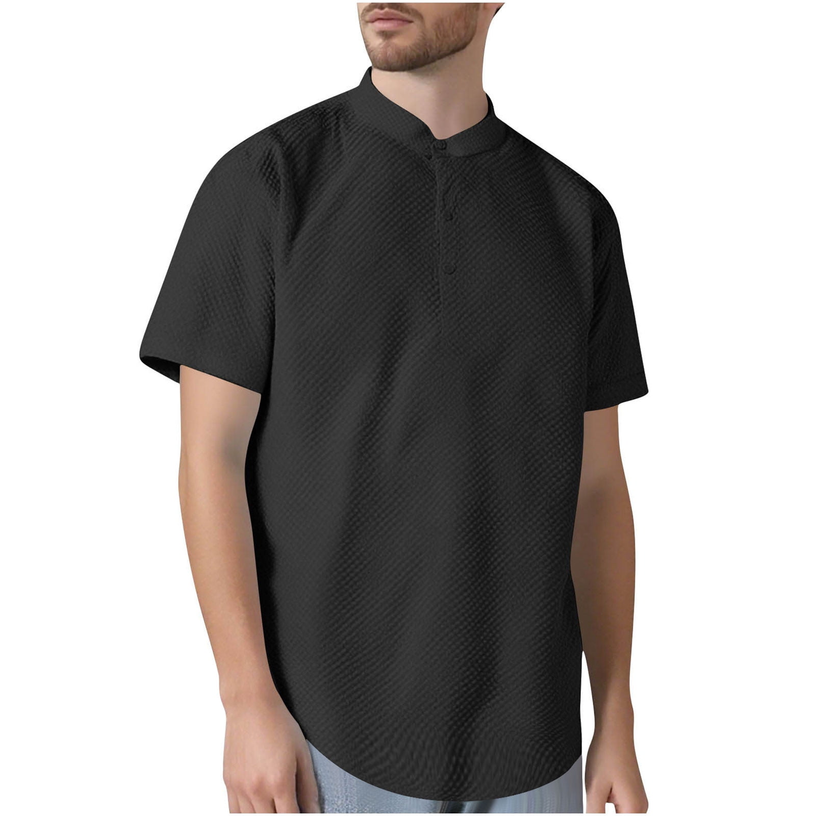 Dianli Mens Textured Casual Short Sleeve Shirt Round Neck Top 95% ...