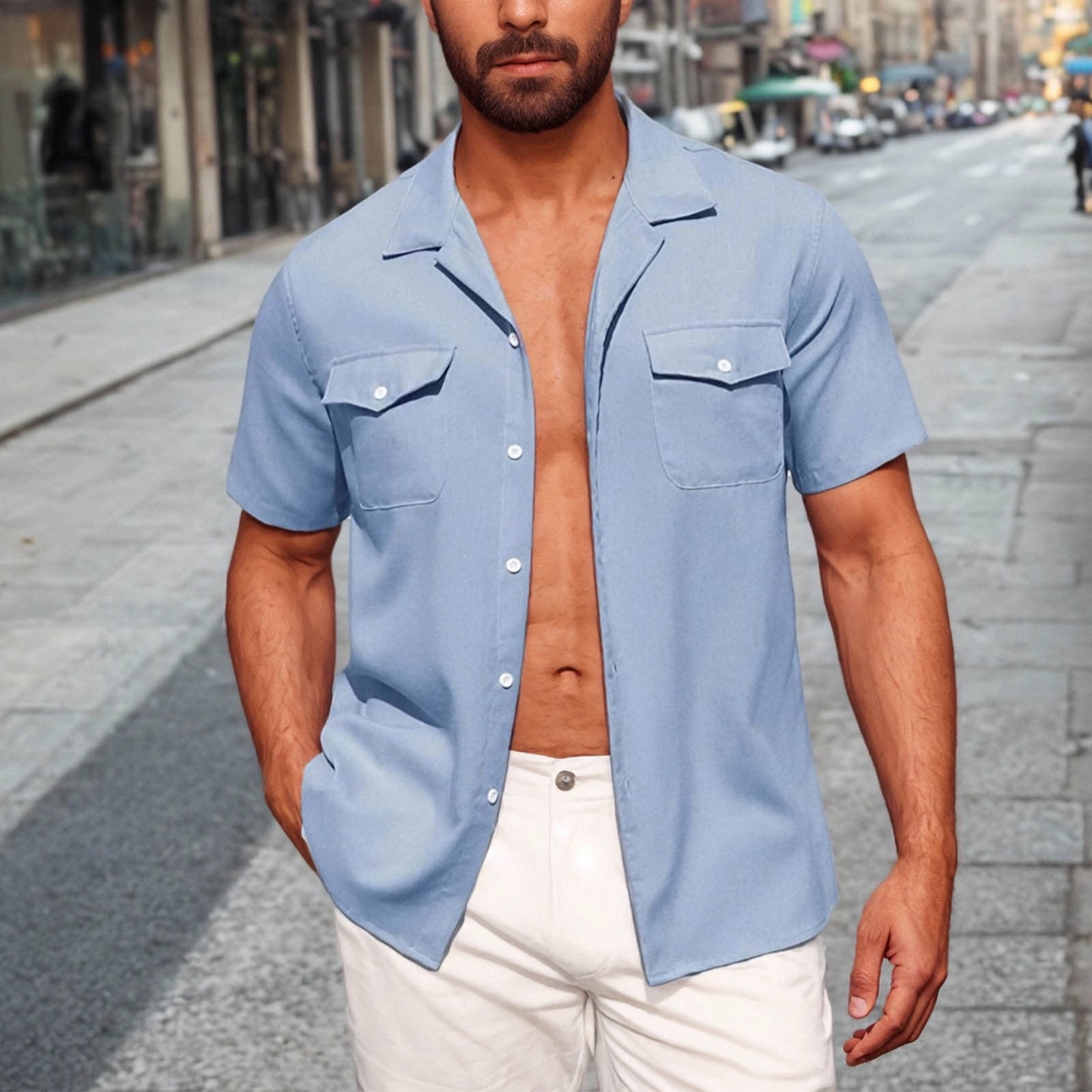 Dianli Mens Vintage Casual Short Sleeve Bowling Shirt 1950s Retro Style ...