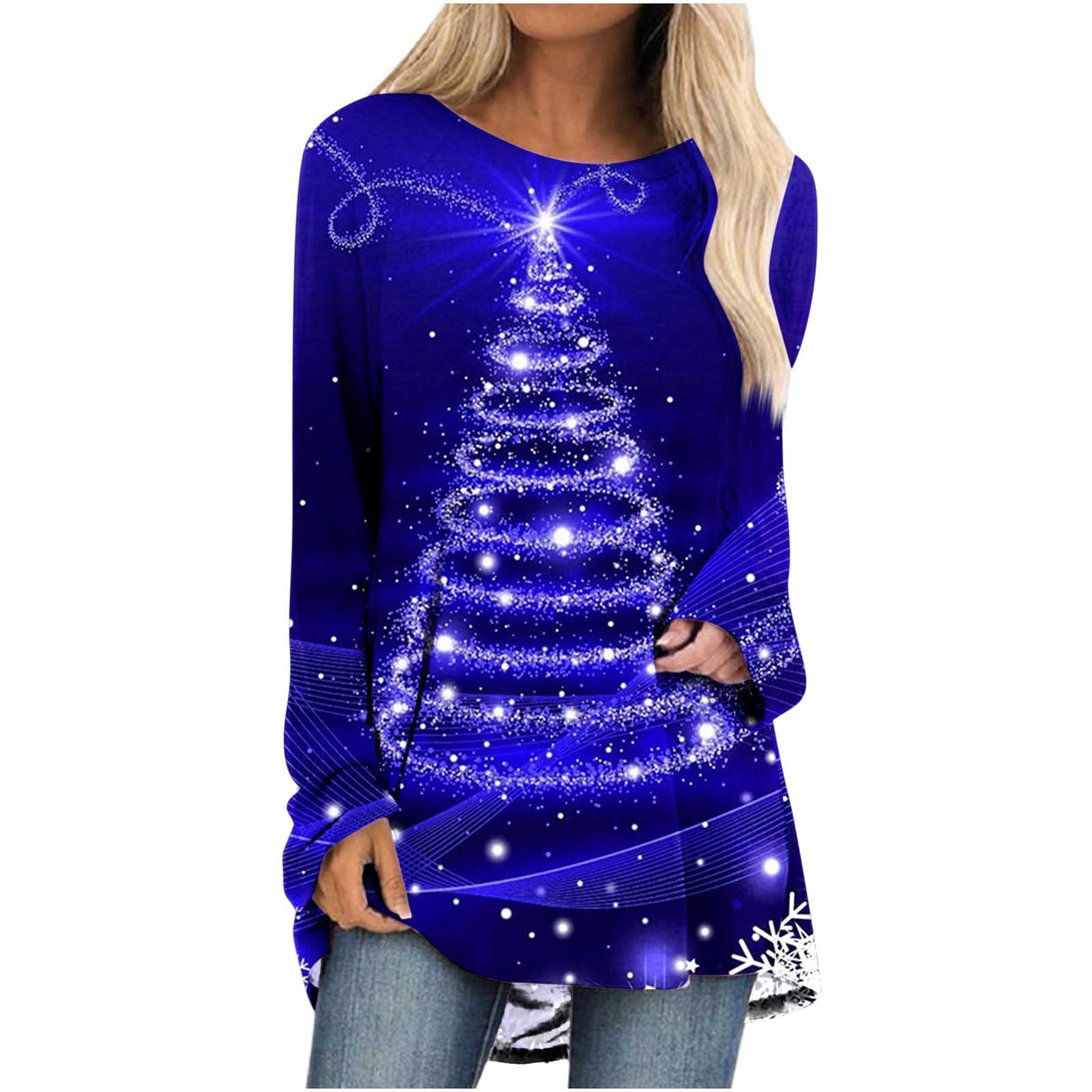 Cyber_Monday Deals Dianli Merry Christmas Tops Long Sleeve Round Neck ...