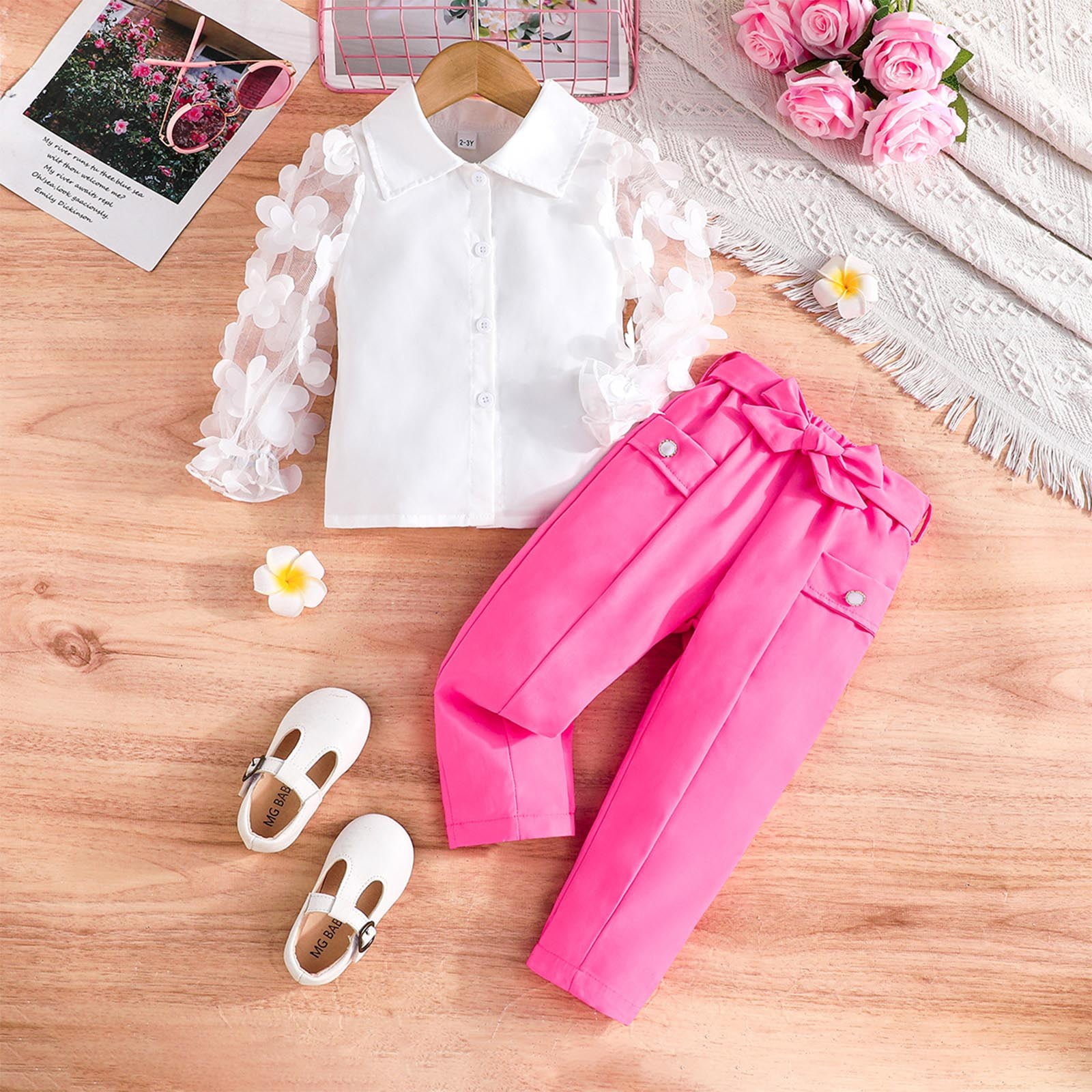 Dianli Girls Tulle Lightweight Blouse Loose Fit Long Sleeve Crew Neck ...