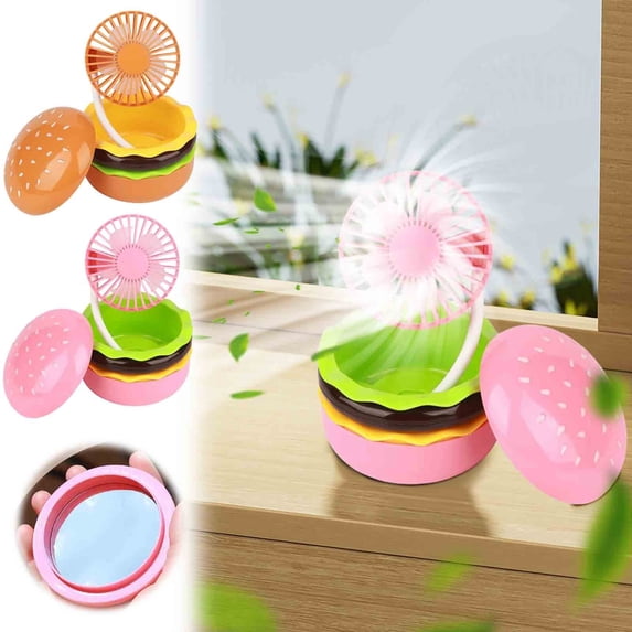 Dianli Portable Fan USB Burger Mini Fan With Mirror Handheld Portable ...