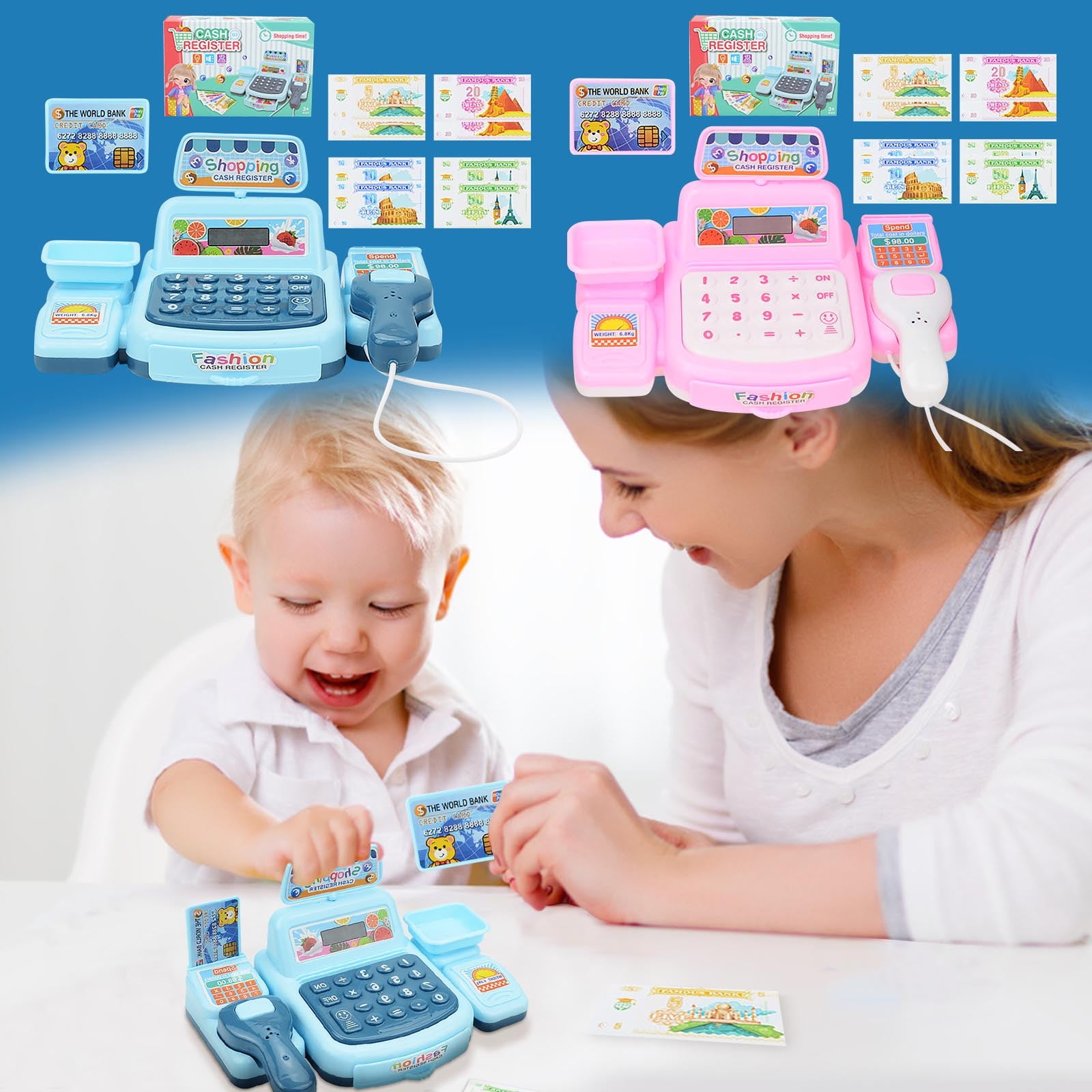 Dianli Pretend Play Toys Children’s Supermarket Cash Register Mini ...