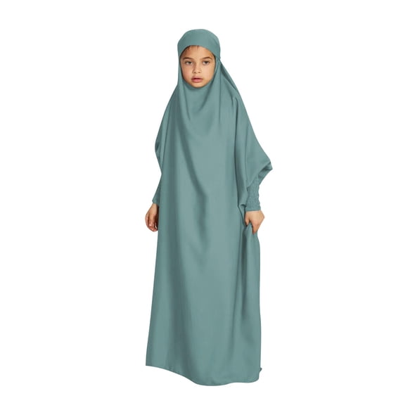 Dianli Ramadan Eid Girls Muslim Modest Spliced Long Dress With Cuff Hat ...
