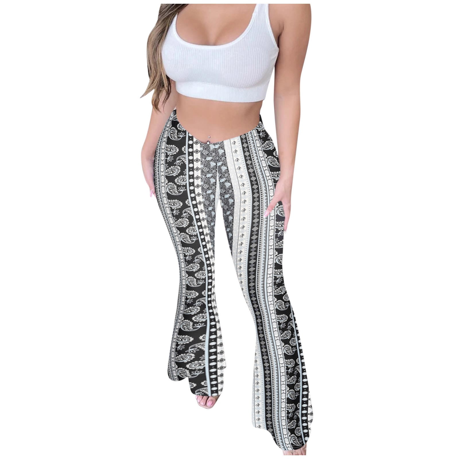 Dianli Retro Print Long Leggings Women Flare Pants Outfit Women Tight ...