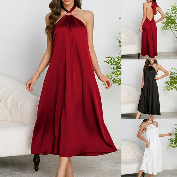 Dianli Savings Women’s Sexy Backless Halter Solid Color Long Nightgown ...