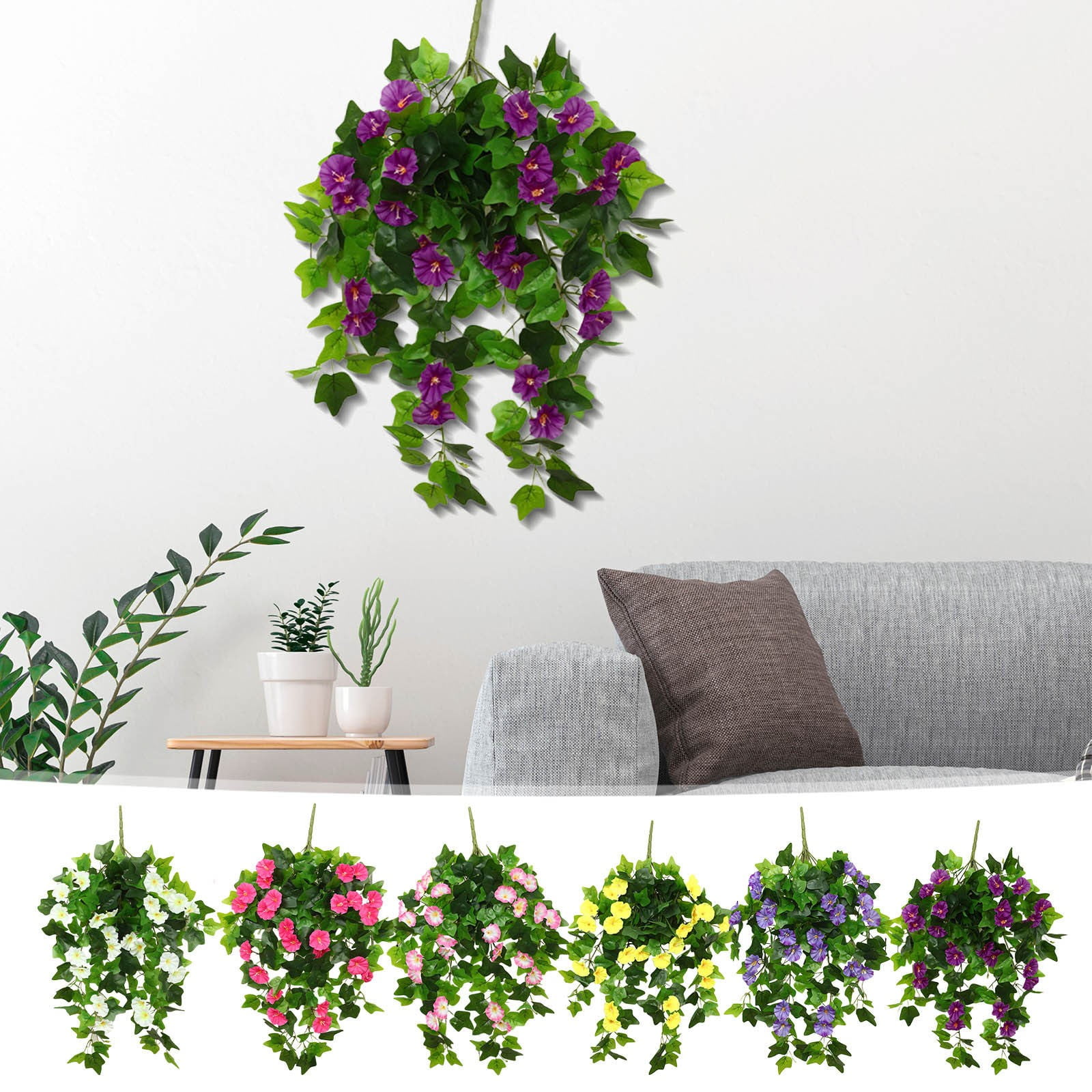 Dianli Silk Flowers Faux Plants Artificial Morning Glory Hanging Multi ...