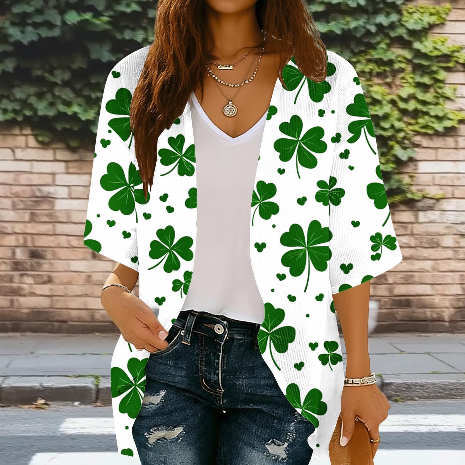 Dianli St. Patrick's Day Print Beach Cover-Up Cardigan Tunic Women's ...