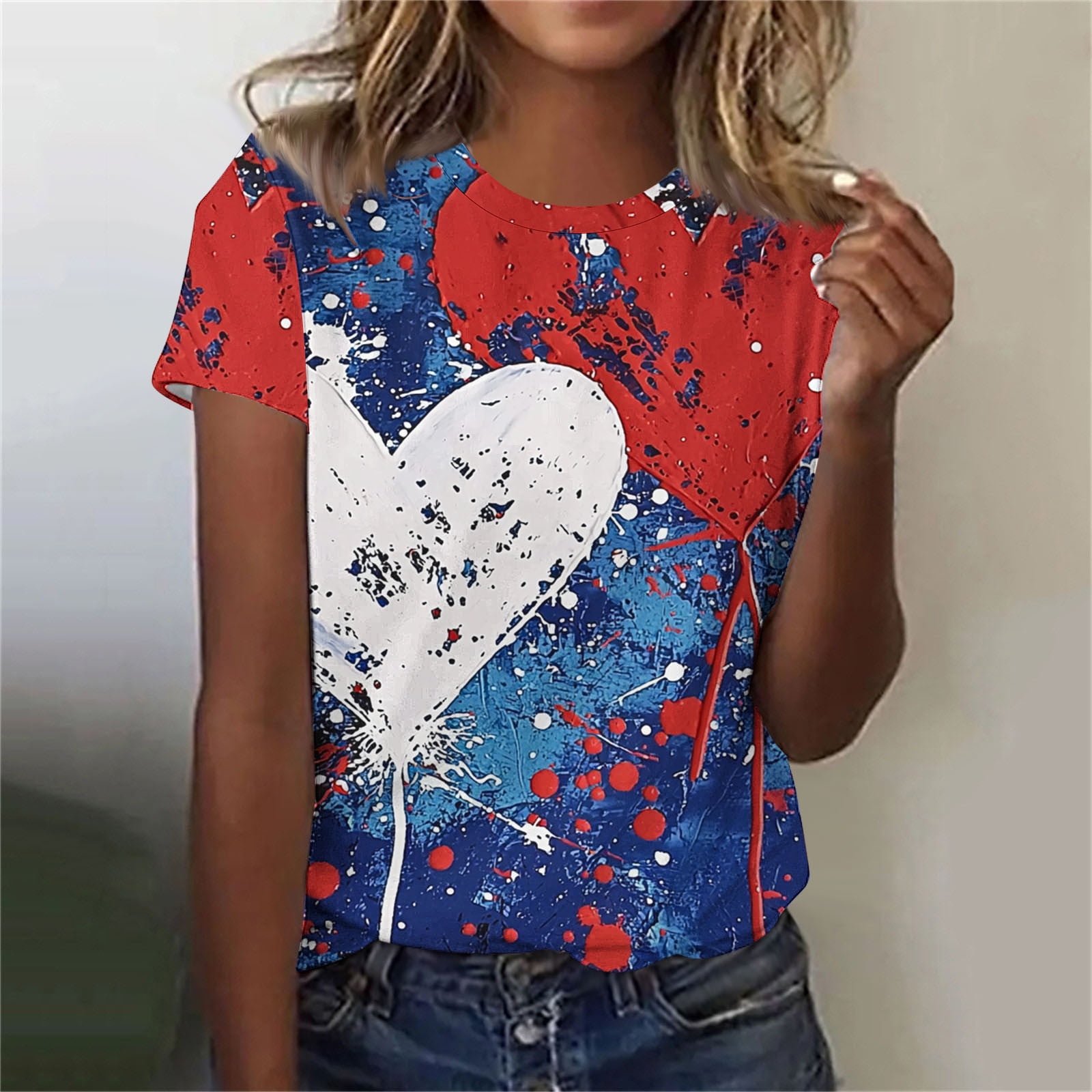 Dianli Star Stripes Patriotic Going out Tops for Women Tunic V Neck ...