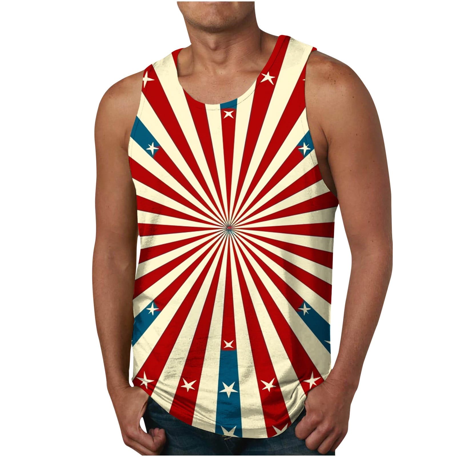 Dianli Stars Stripes Men's Tank Top Tunic Crew Neck Basic Summer Beach Loose Fit Short Sleeve ...