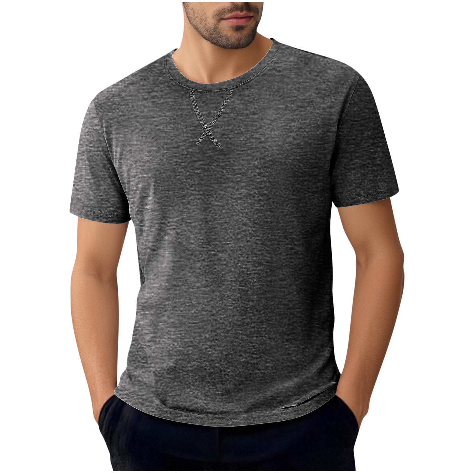 Dianli Summer Casual Men's Solid-Color Round-Neck Short-Sleeve T-Shirt ...