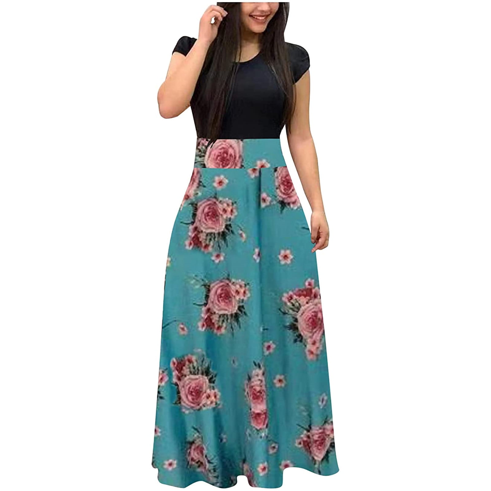 Dianli Summer Dress Floral Print Round Neck Sleeveless Mini Summer ...