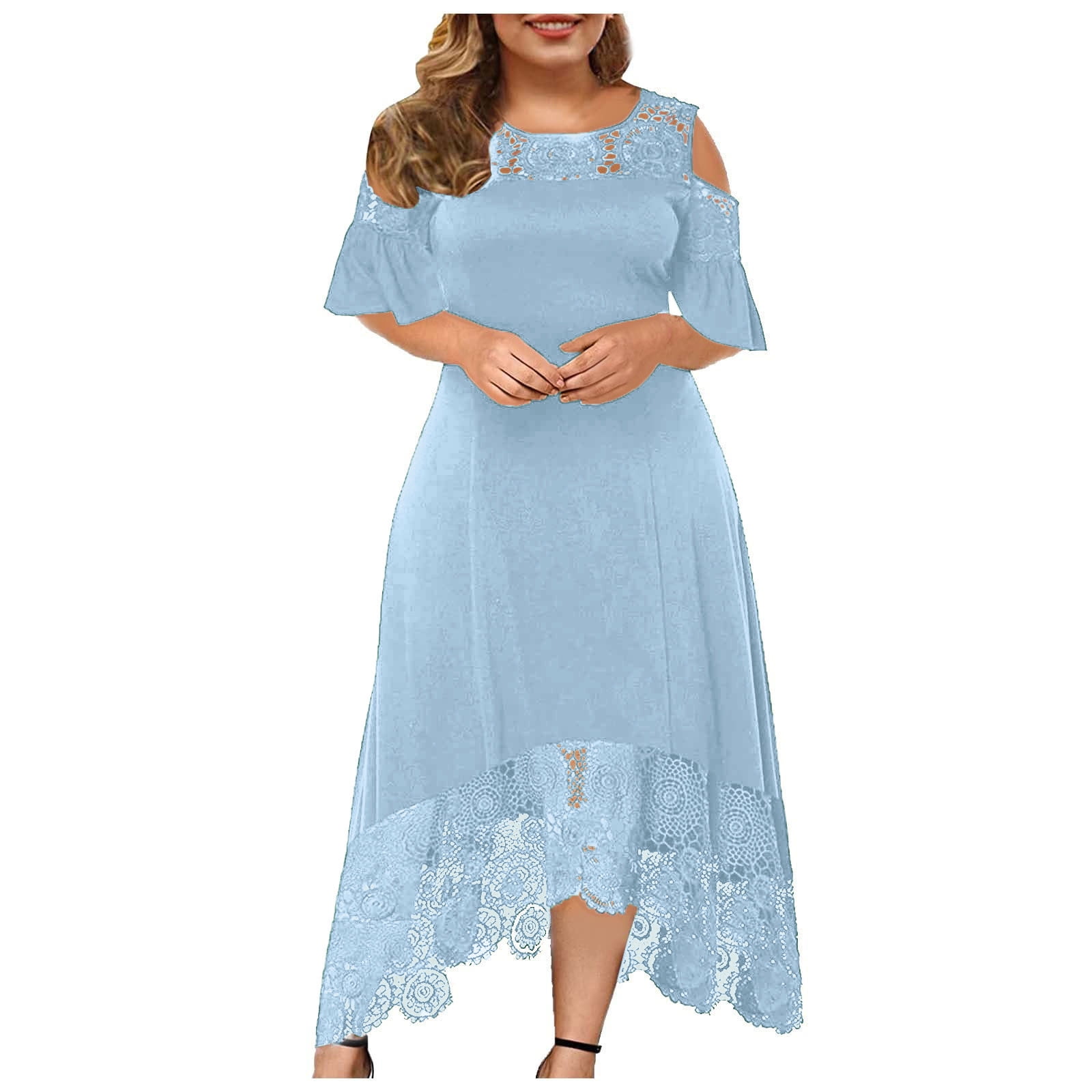 Dianli Summer Plus Size Dresses for Women Formal Wedding Lace Stitching ...