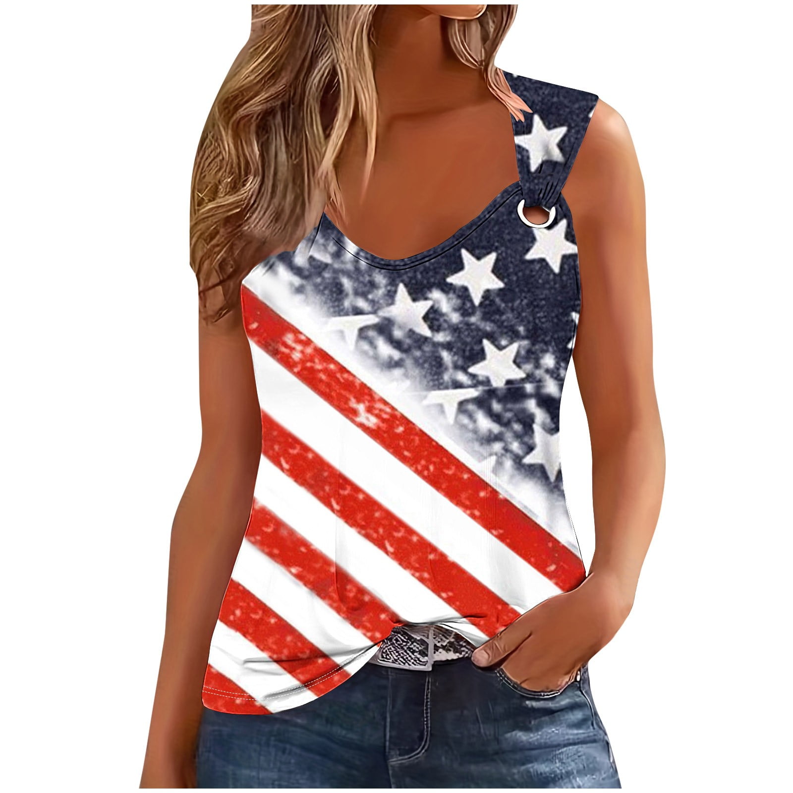 Dianli Tank Top For Women Independence Day Printed Sling Metal Loose