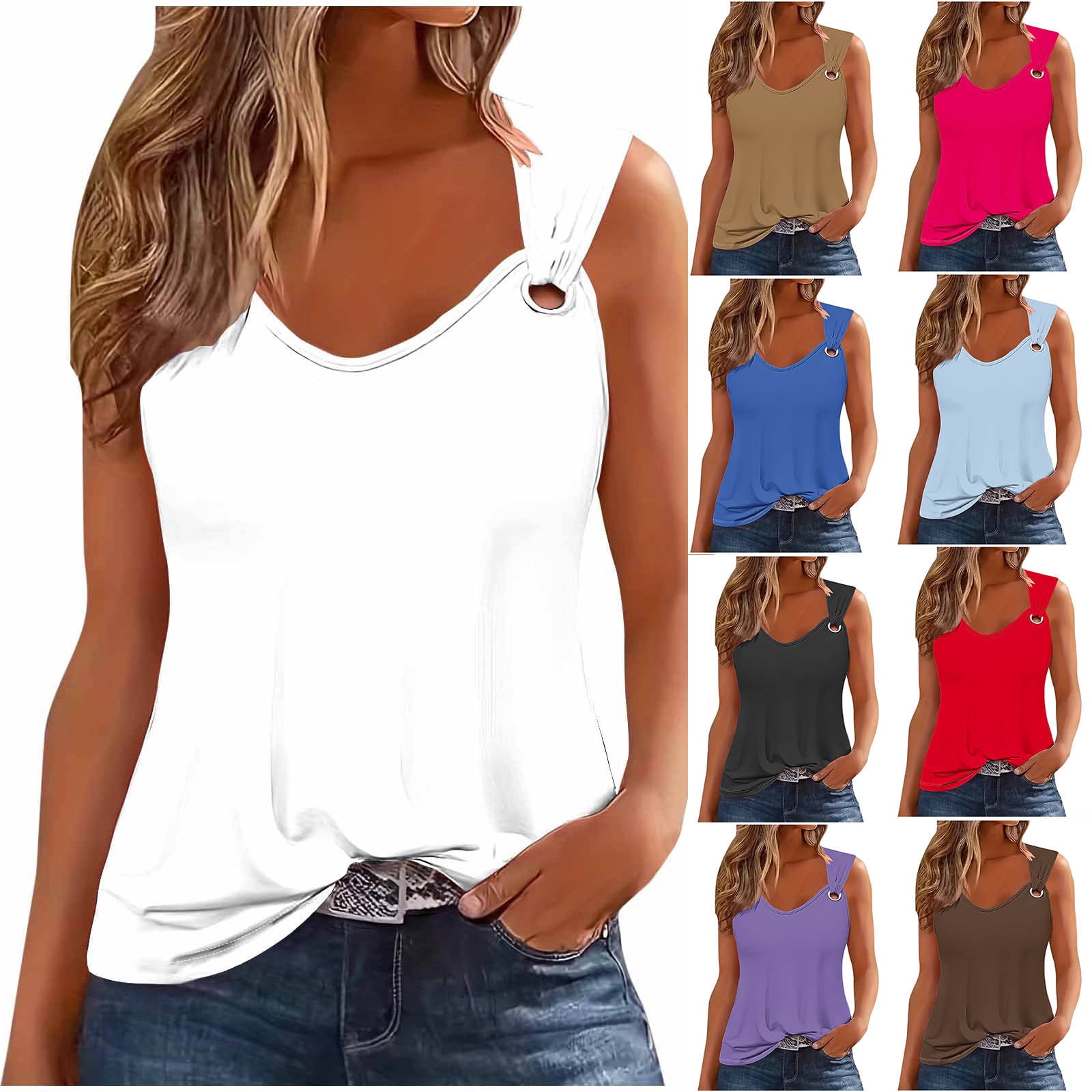 Dianli Tank Top for Women Metal Ring Camisole Blouses Oversized Tank ...