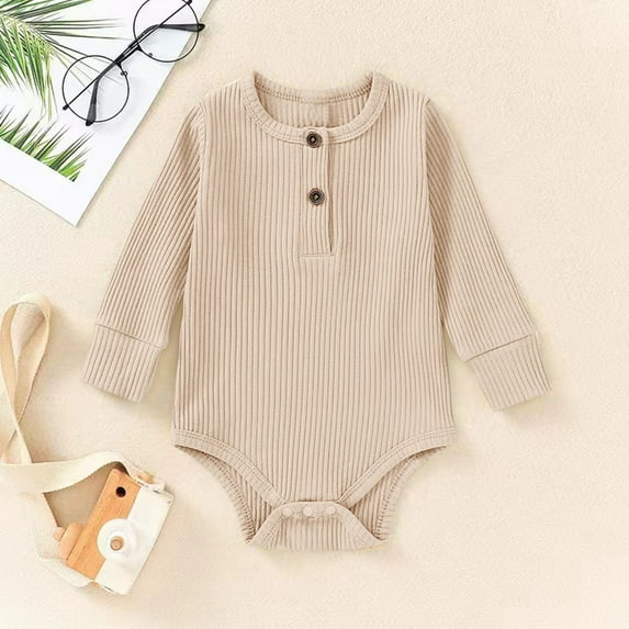 Dianli Toddler Crawling Romper Long Sleeve Solid Color Soft Cotton ...