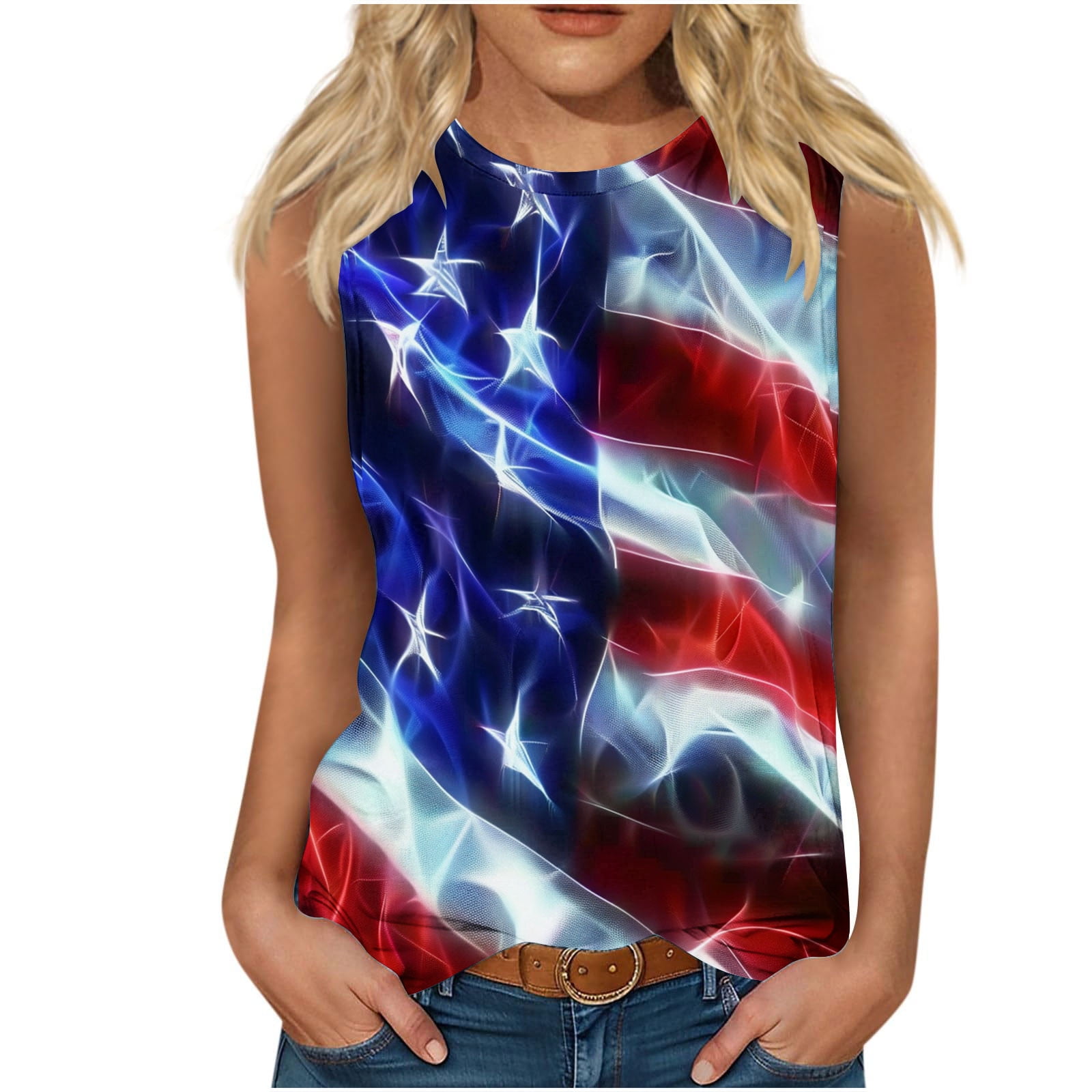 Dianli Star Stripes Patriotic Going out Tops for Women Tunic Crew Neck Summer Beach Vacation ...