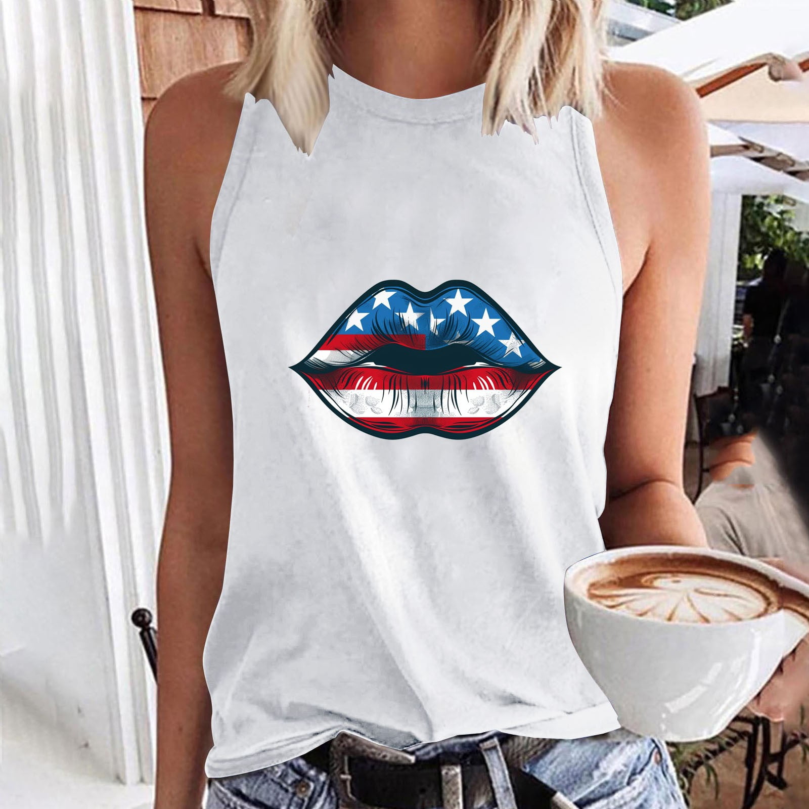 Dianli USA Star Stripes Tank Tops for Women 2025 Fashion Crew Neck Summer Beach Vacation Loose ...