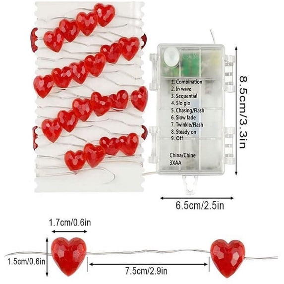 Dianli Valentine's Day Heart LED String Lights Romantic Battery ...
