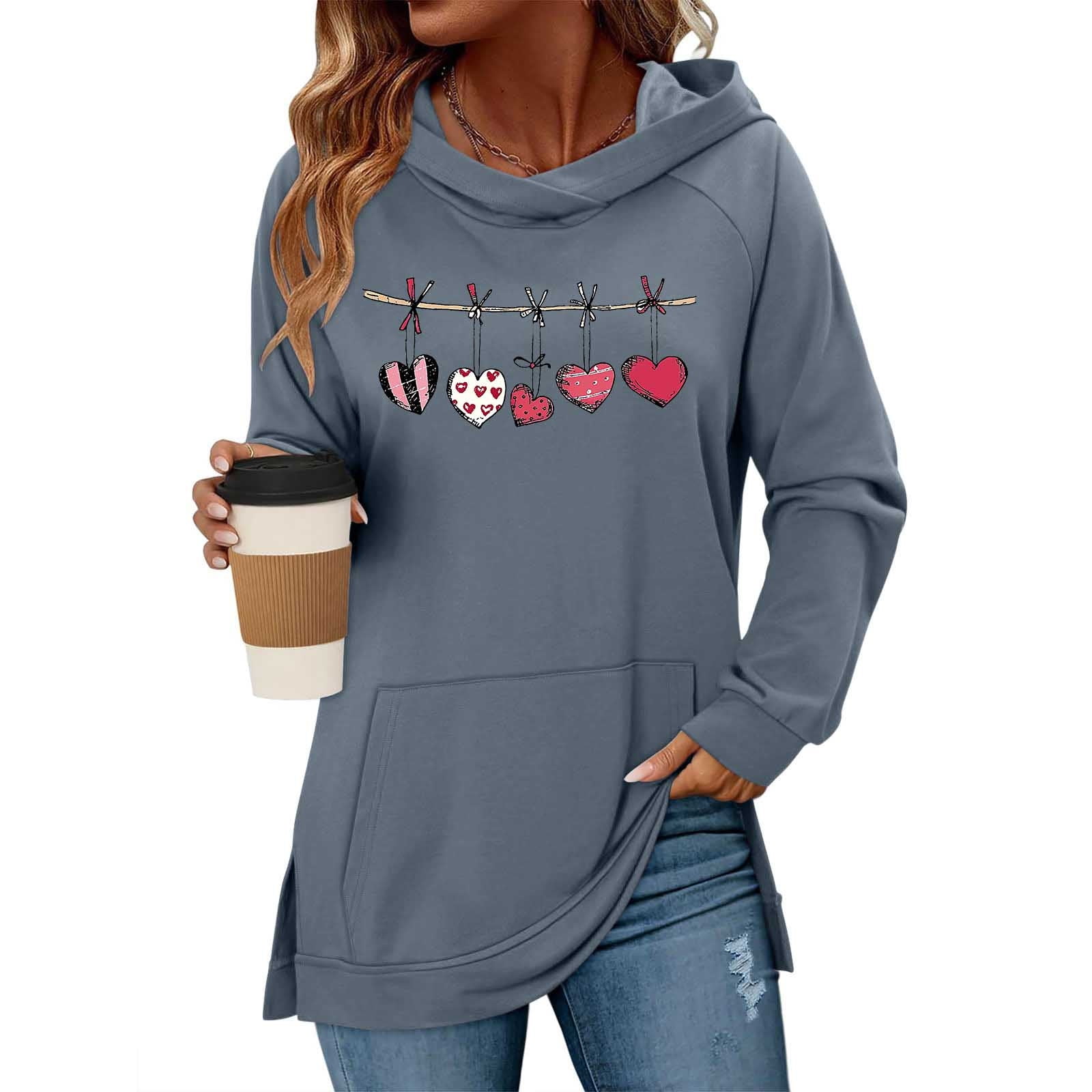 Dianli Valentine's Day Women's Hoodie Pullover Drawstring Pocket Long ...