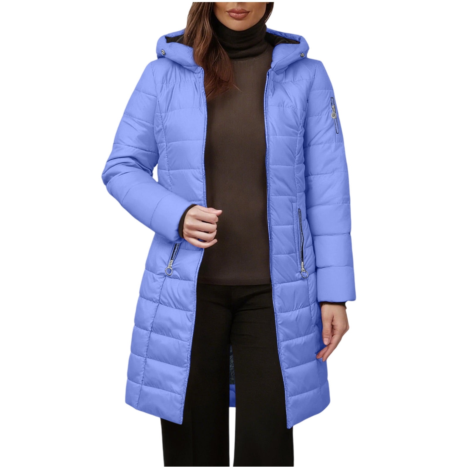 Dianli Warm Puffer Jacket Women's Hooded Padded Coat Casual Long Sleeve ...