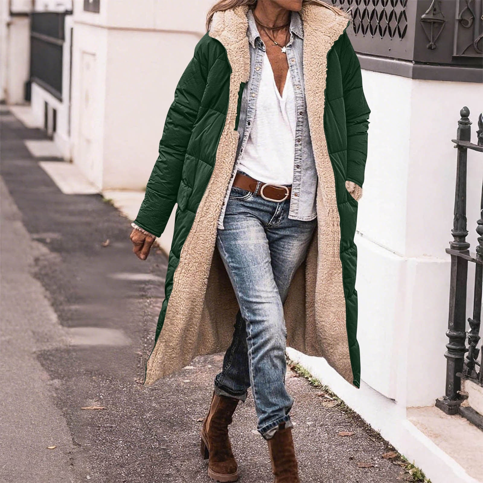 Dianli Winter Coat Reversible Women's Long Casual Loose Colorblock ...