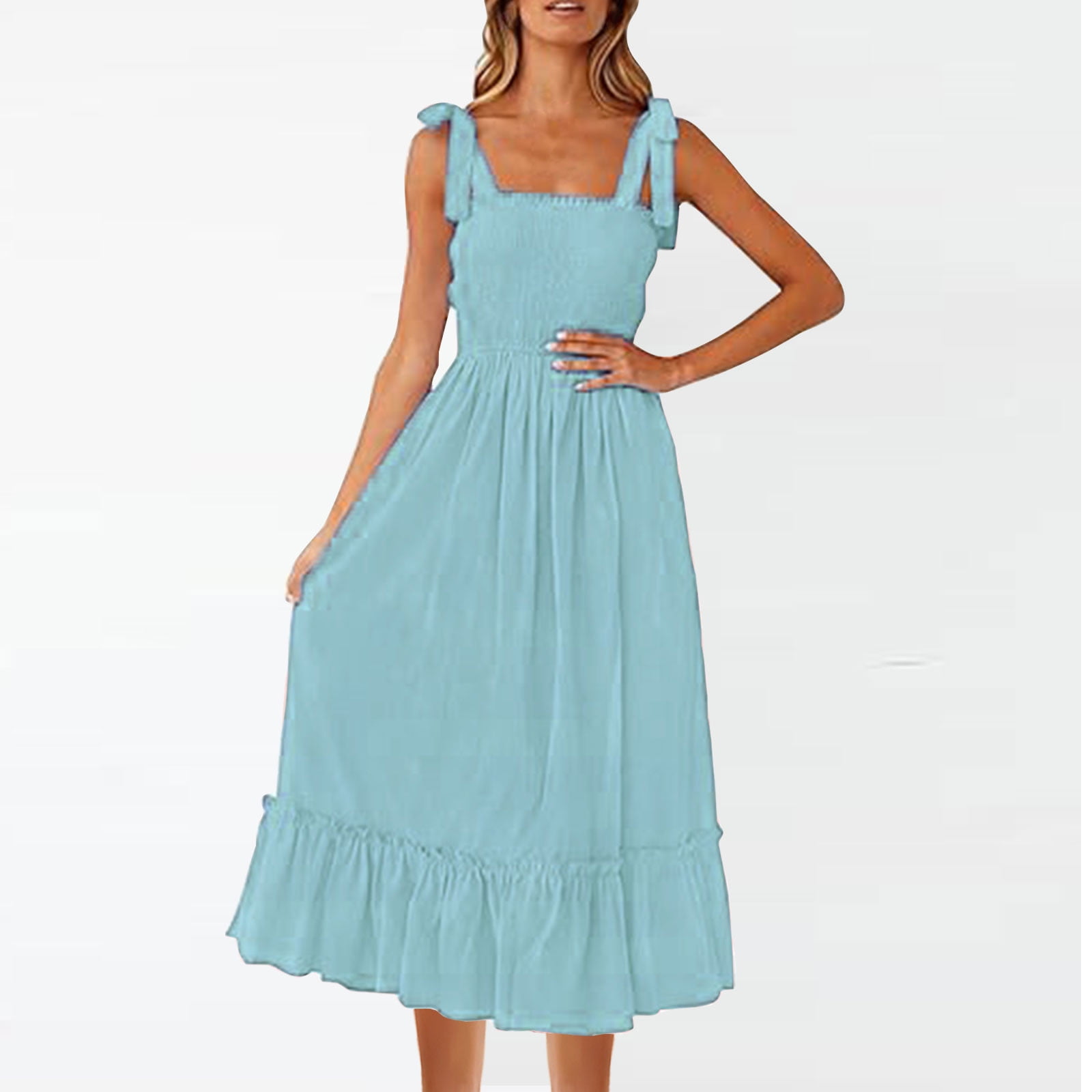 Dianli Women 2025 Fashion Dresses Solid Sleeveless Maxi Dress Square ...