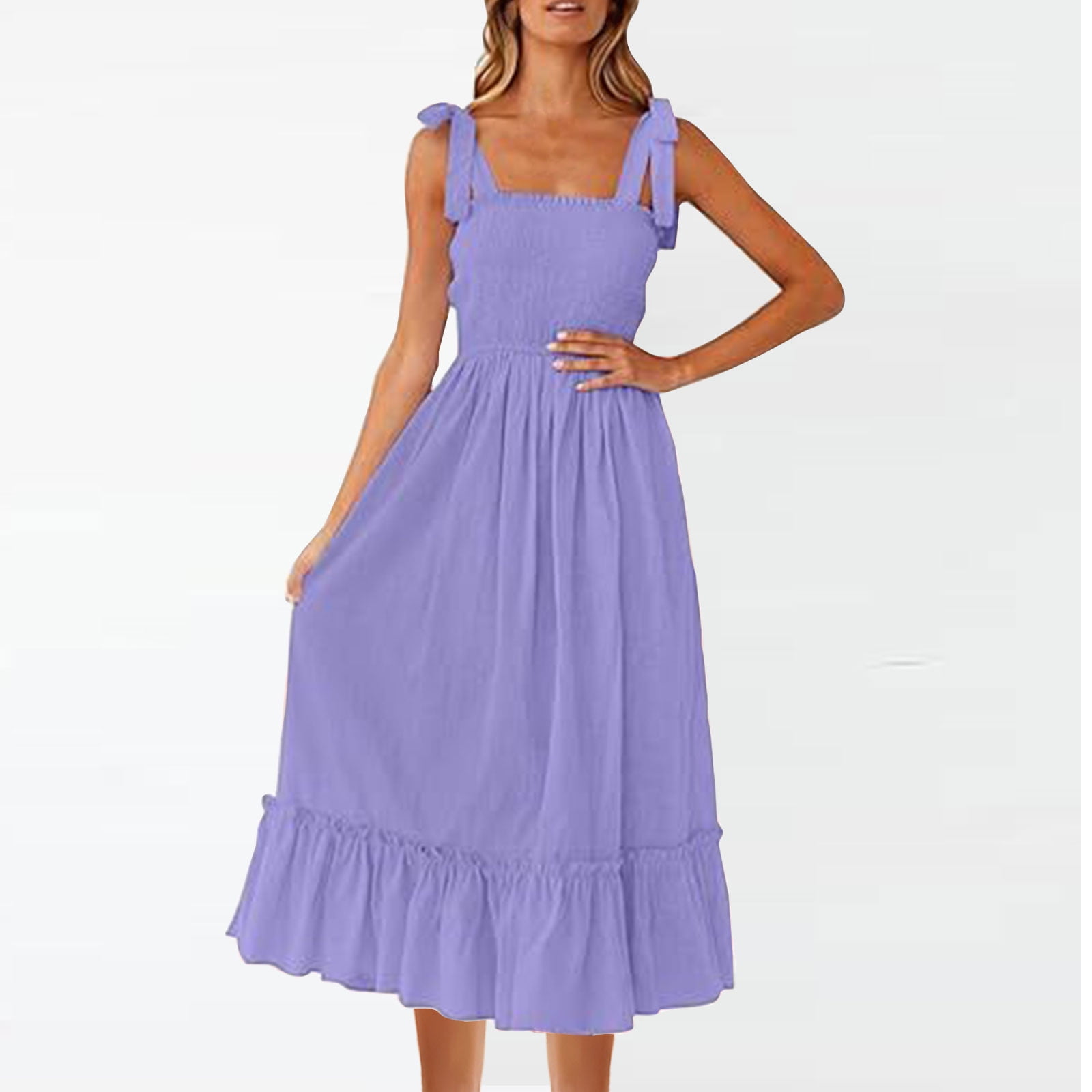 Dianli Women 2025 Fashion Dresses Solid Sleeveless Maxi Dress Square ...